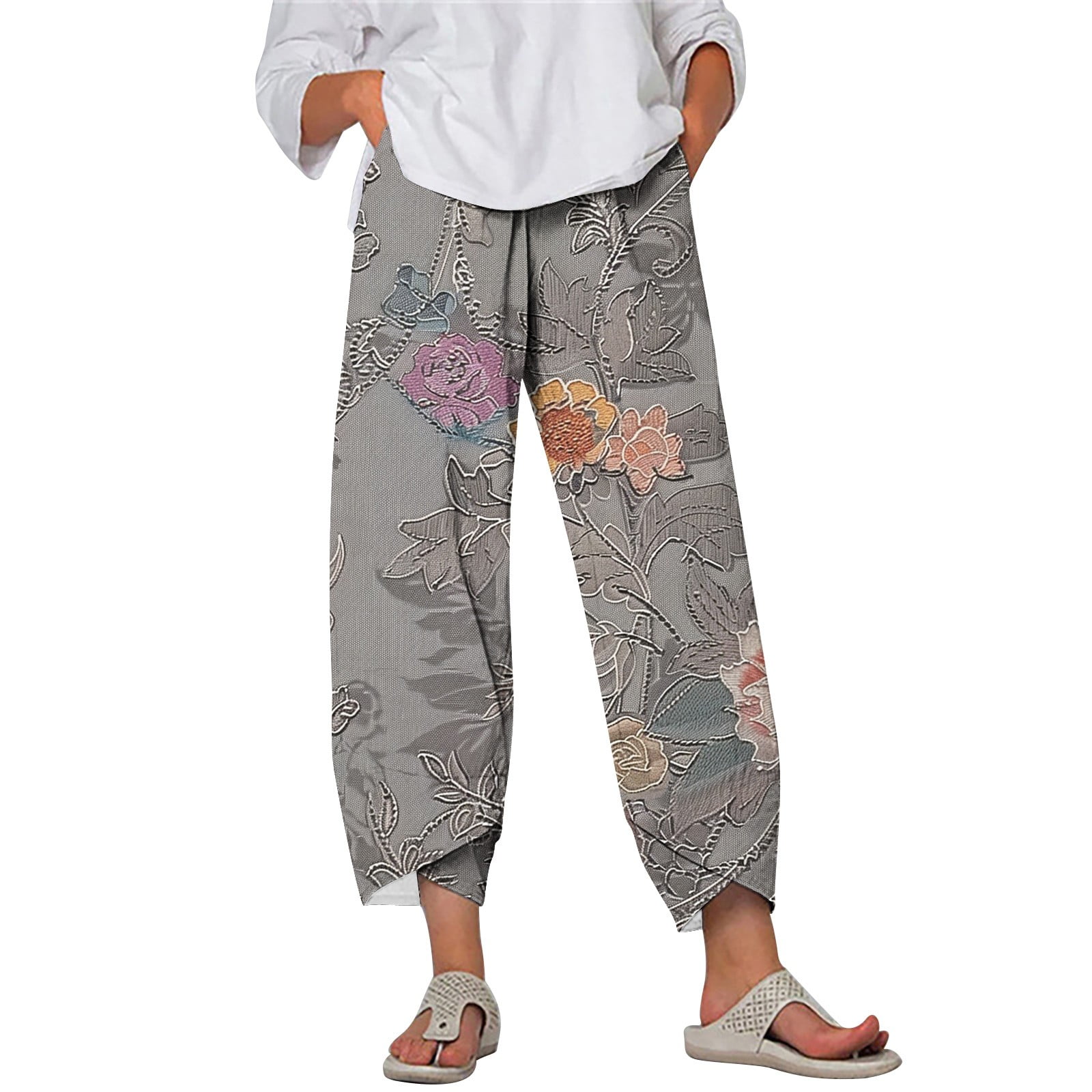 Colorful Women Flower Graphic Loose Fit Pants for Women Casual ...