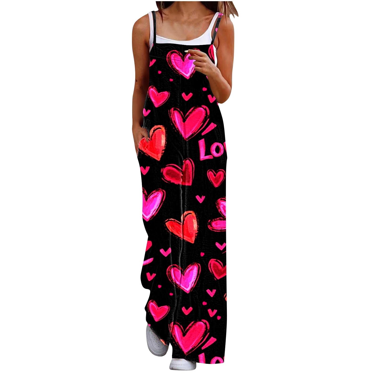 Colorful Women Heart Lover Graphic Loose Fit Overalls Overalls Pants ...
