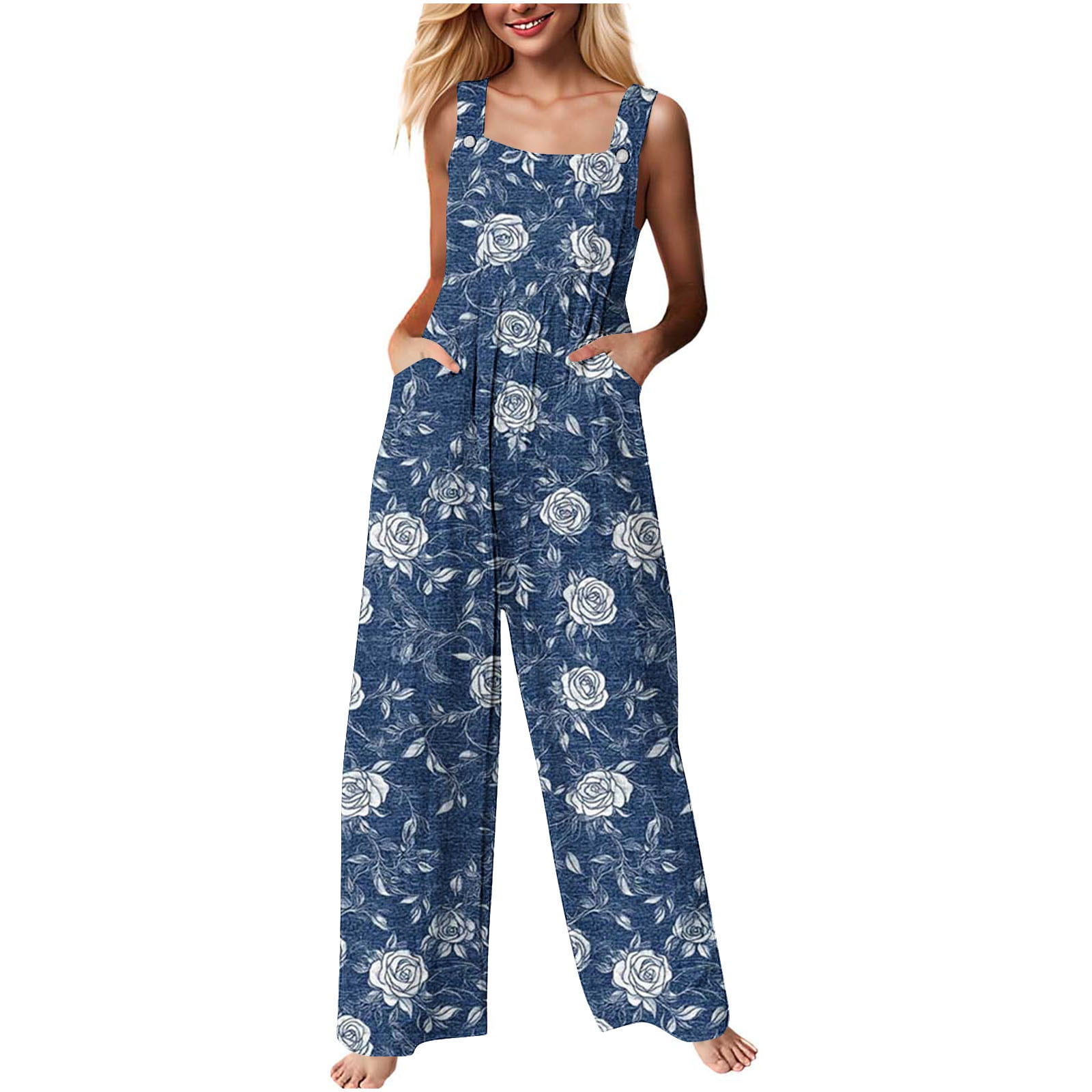 Colorful Women Jumpsuits Floral Loose Fit Coveralls Pants Catsuit for ...
