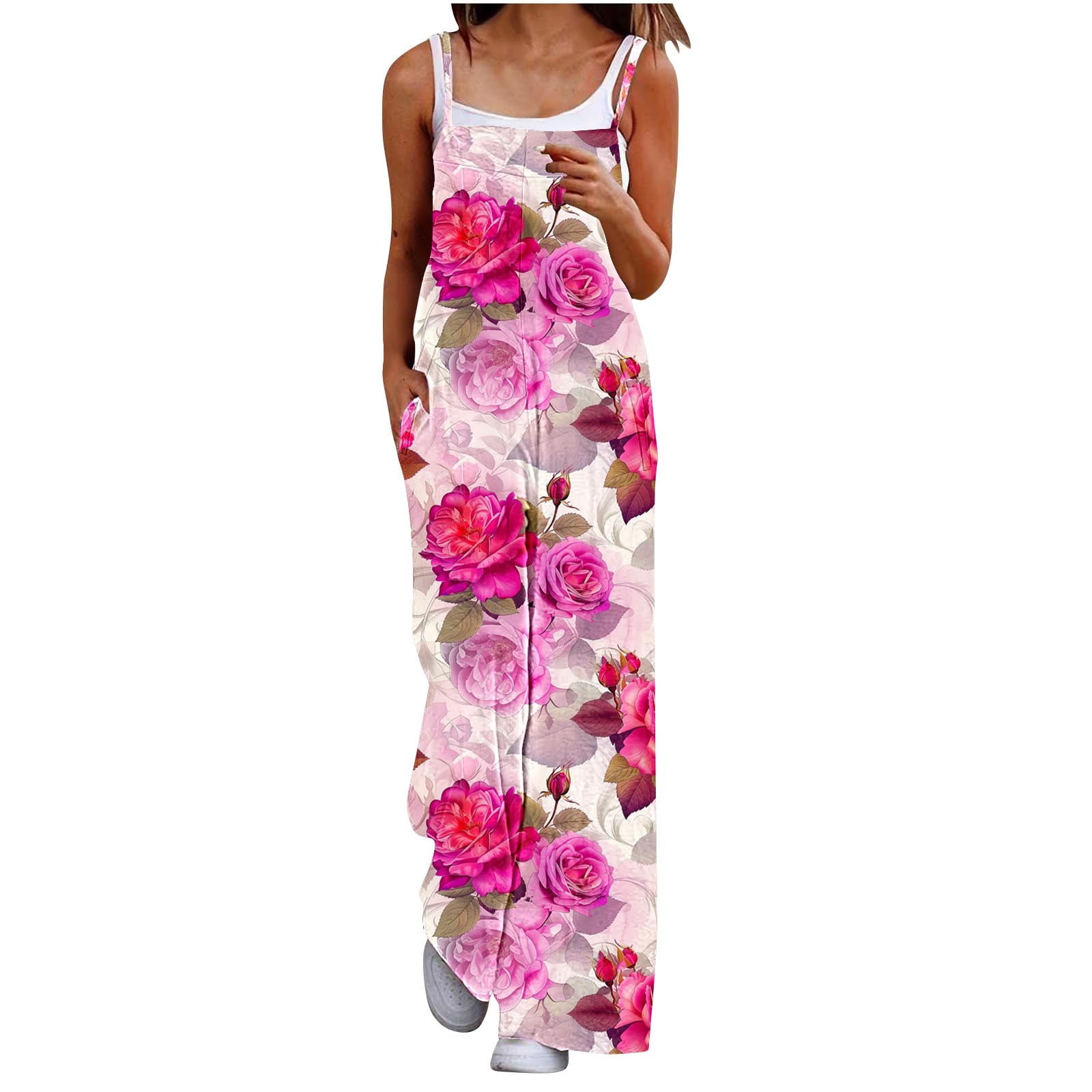 Colorful Womens Flower Graphic Loose Fit Pants Coveralls Pants Unitard ...