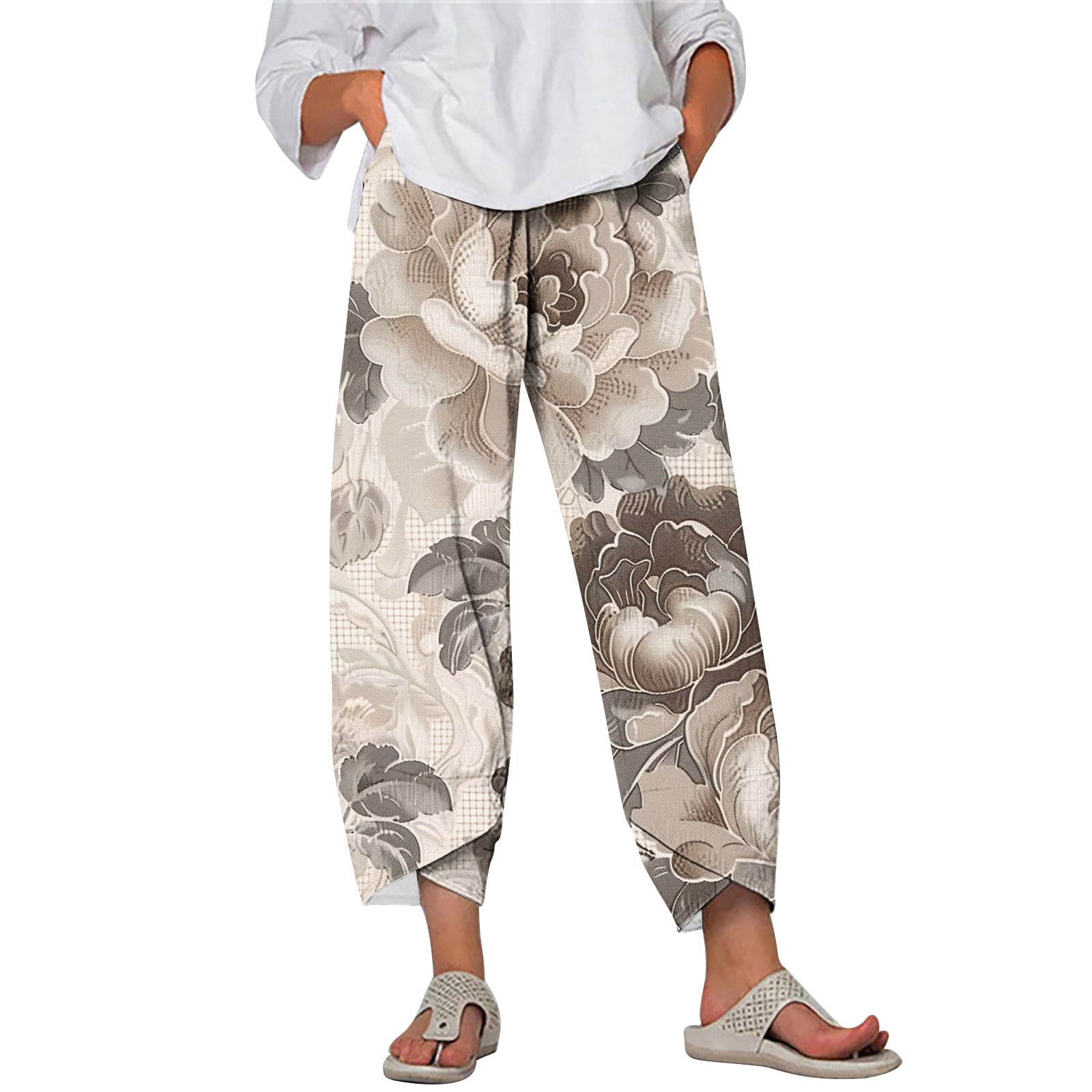 Colorful Womens Flower Loose Fit Trousers Pants for Ladies Casual ...