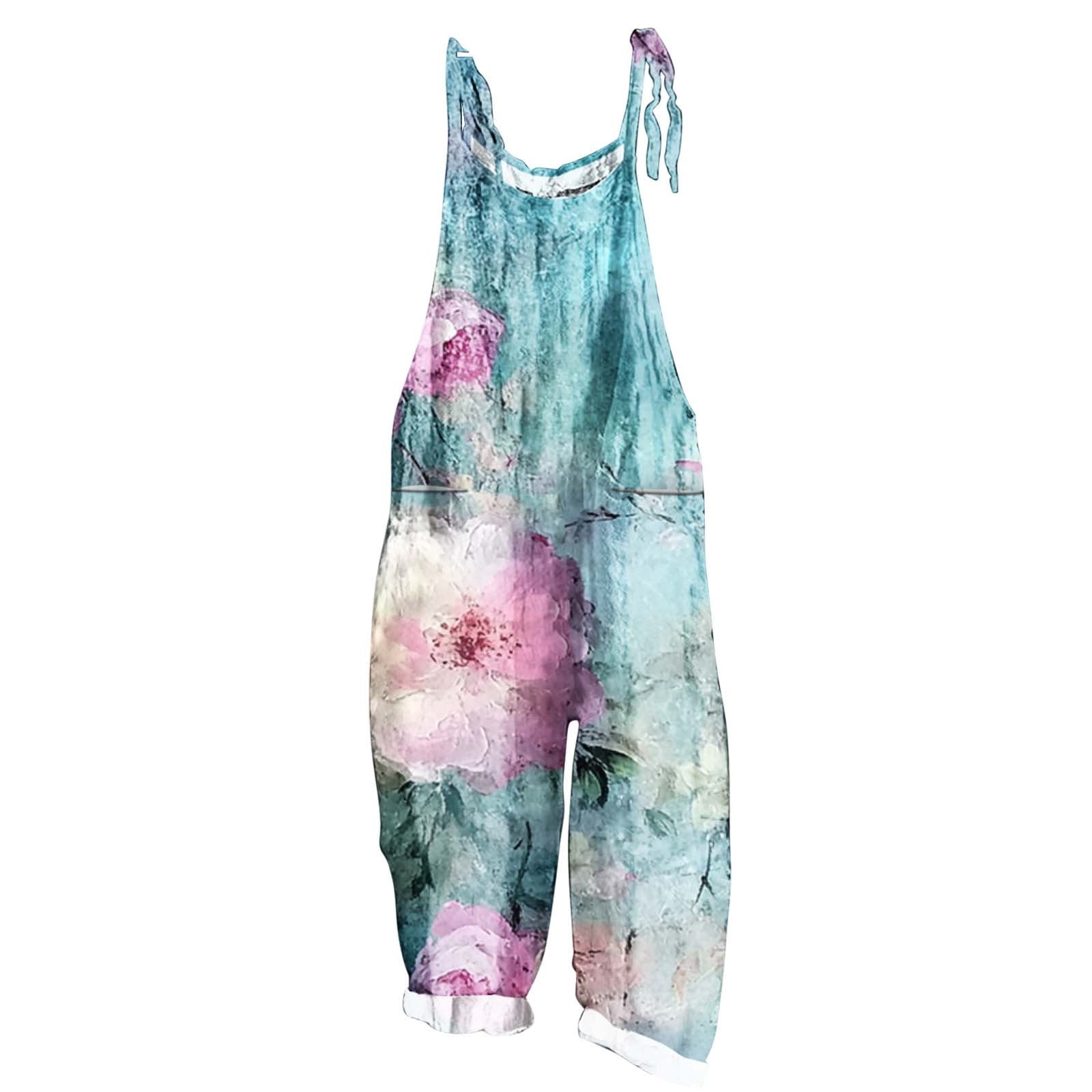 Colorful Womens Thin Overall Straight Leg Long Leg Overalls Floral ...