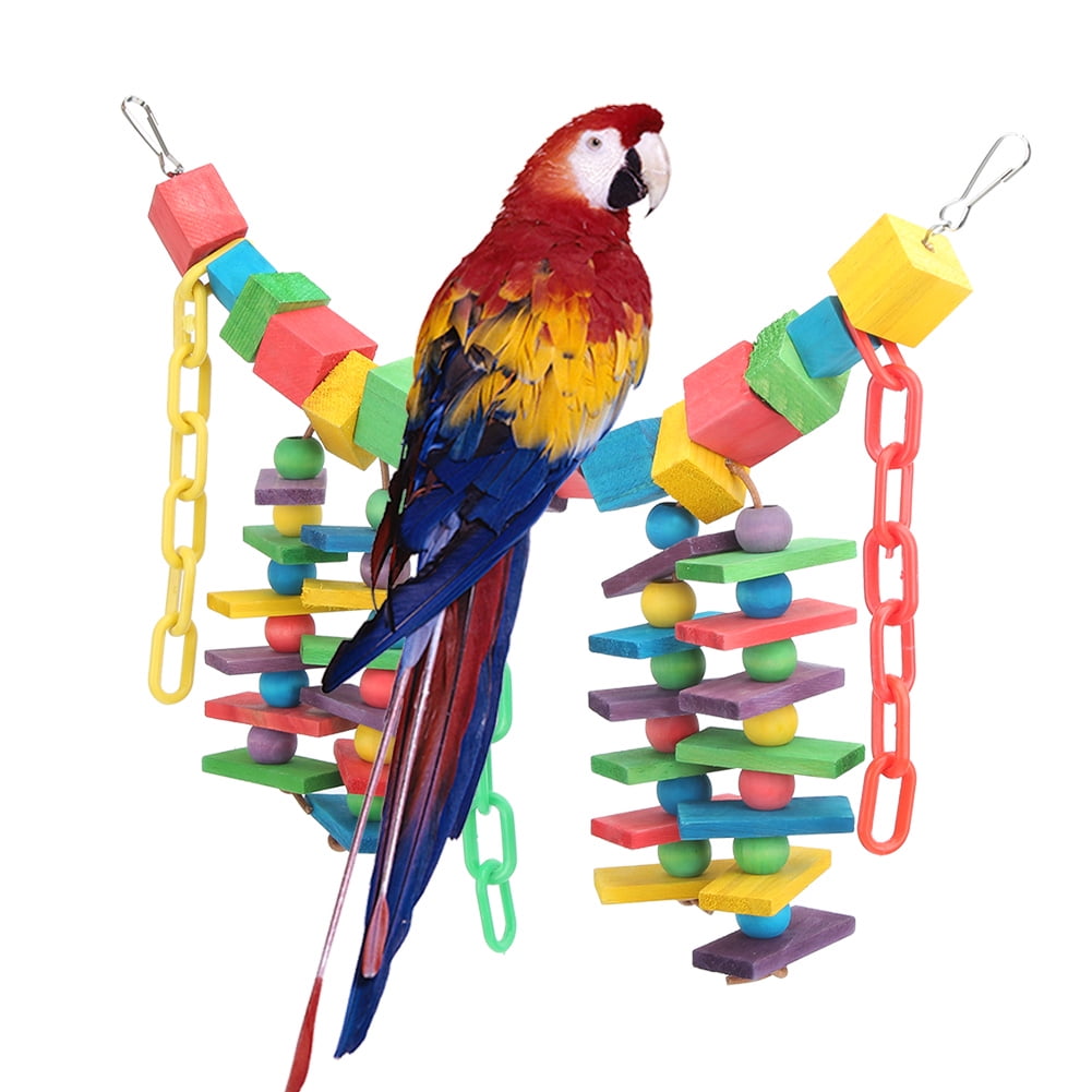 Colorful Wood Block Plastic Chain Soft Bridge Hanging Biting Chewing ...