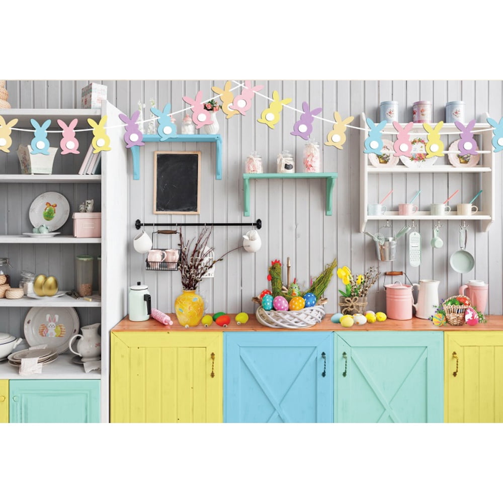 Colorful Wood Board Easter Photography Backdrops Easter Eggs Bunny ...