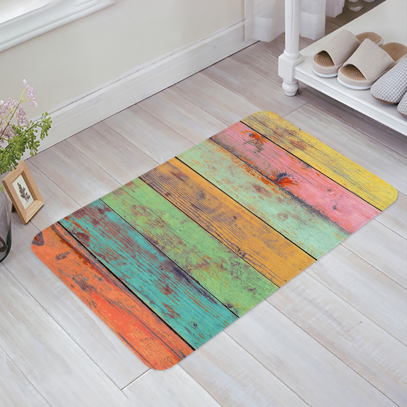 Colorful Wood Board Floor Mat Entrance Door Mat Living Room Kitchen Rug ...
