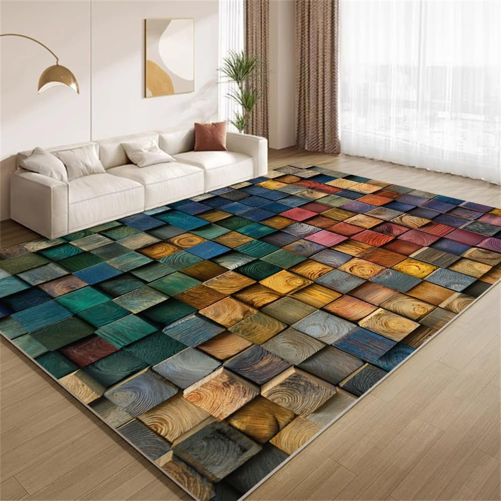 Colorful Wood Grain Rug 3x4 Small Area Rugs Block Wood Texture Rugs ...
