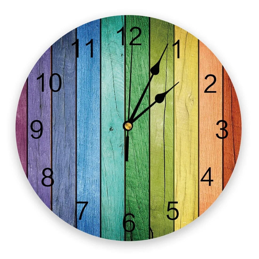 Colorful Wood Planks Design Wall Clocks Silent Home Cafe Office Wall ...