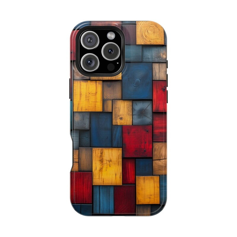 Colorful Wooden Block Pattern Faux Wood Print Case for iPhone 11,12,13 ...