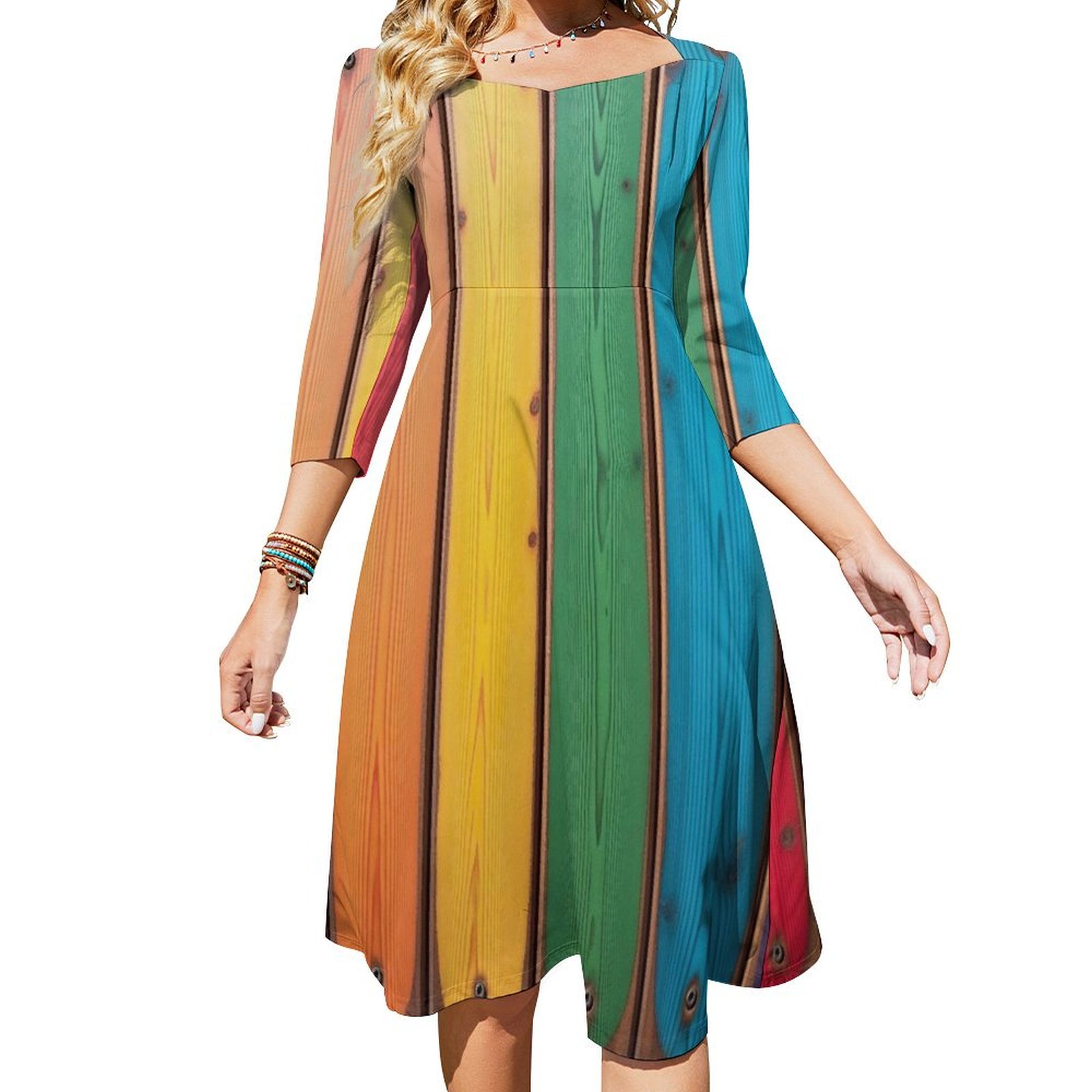Colorful Wooden Panels Dress Summer Dresses Woman Street Style Big Size ...