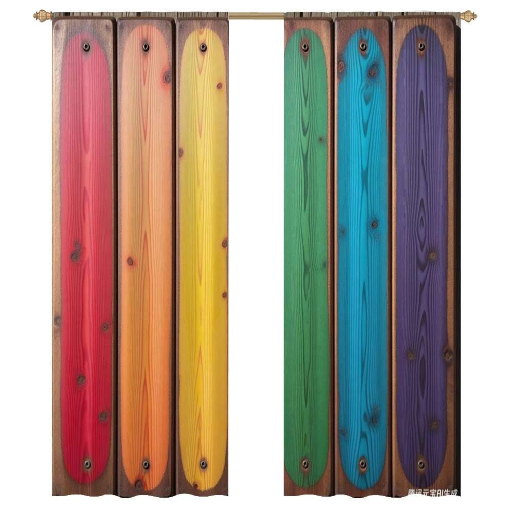 Colorful Wooden Panels Modern Tulle Window Curtains for Living Room ...