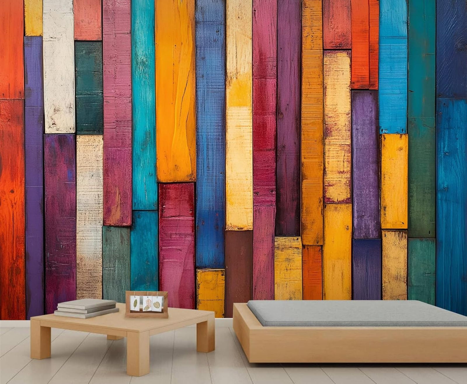Colorful Wooden Plank Mural - Colorful Stripes Wall Paintings ...