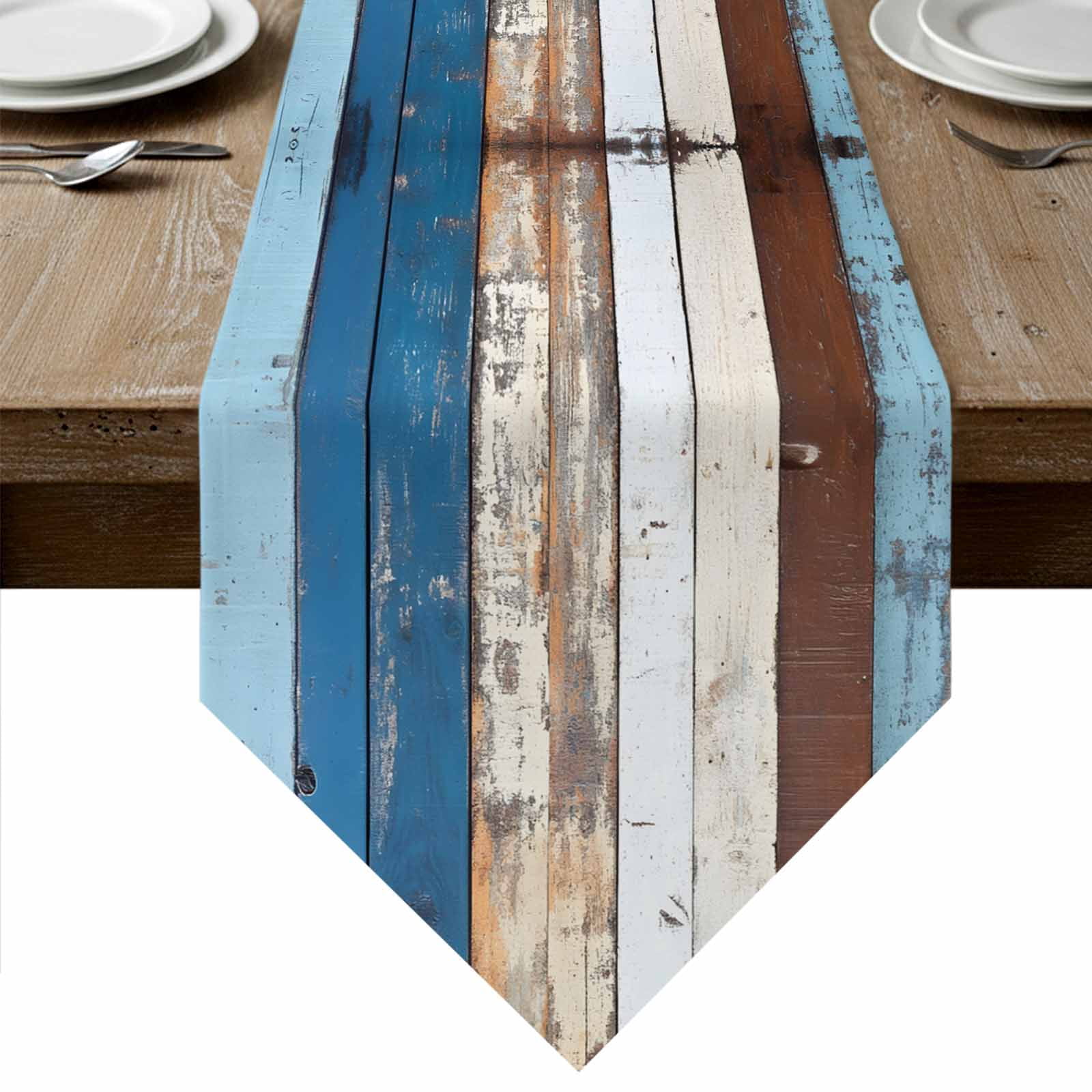 Colorful Wooden Table Runner Linen Burlap Table Runner 60 Inches Long ...
