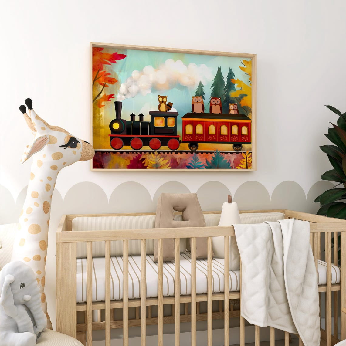 Colorful Woodland Train Nursery Wall Art, Gender Neutral Train Print ...