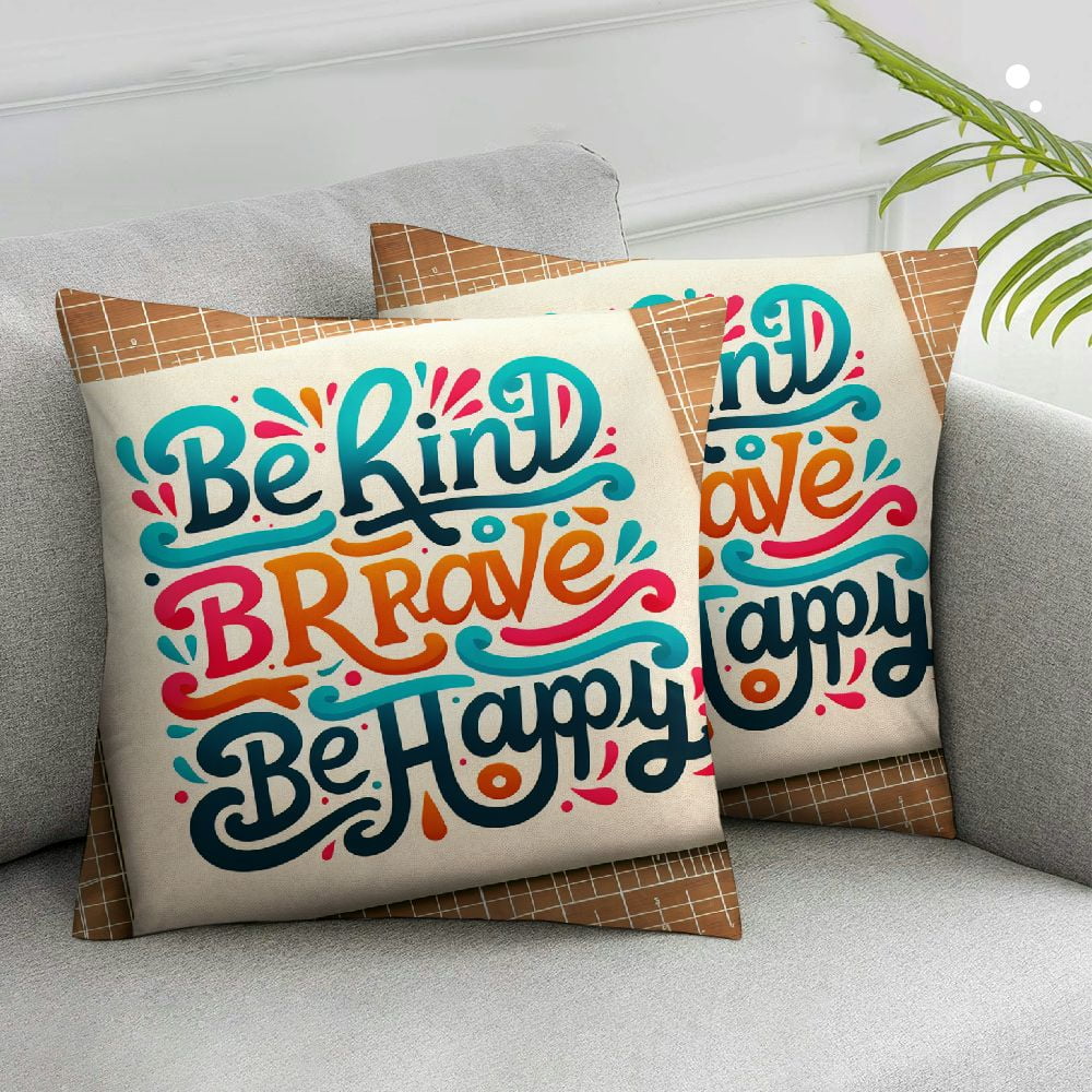 Colorful Word Art Inspirational Quotes Pink Pillow Cover, Be kind Be ...
