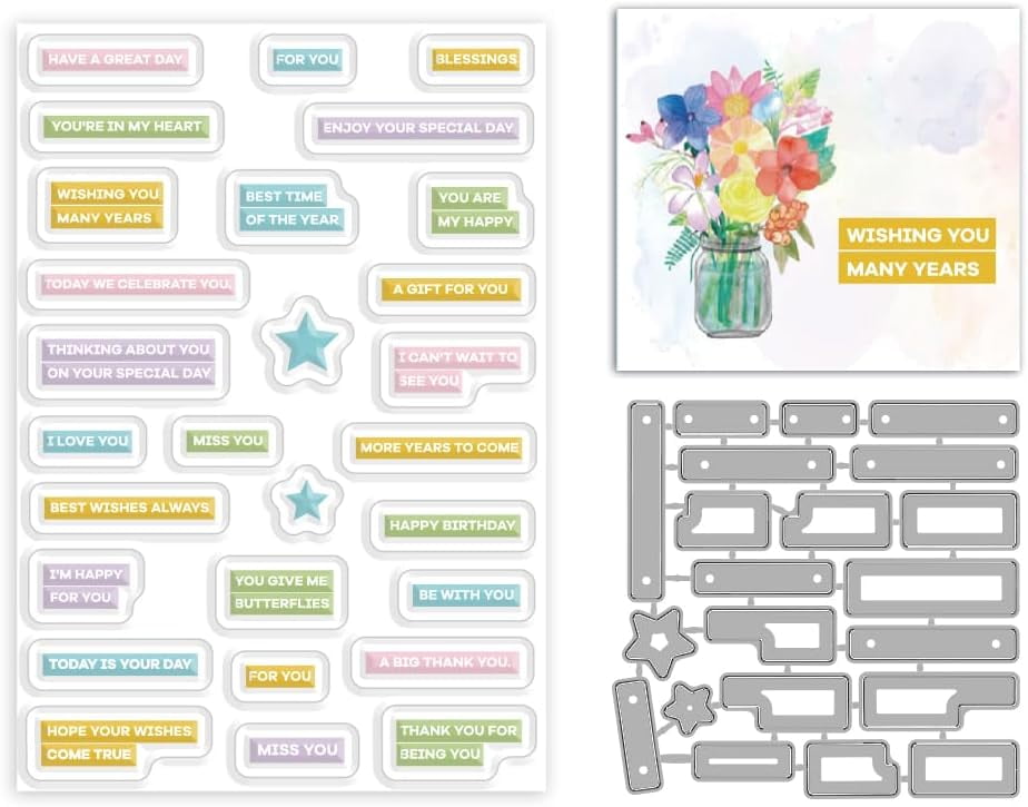 Colorful Word Stamps and Die Card Making A4 Size Happy Birthday Rubber ...