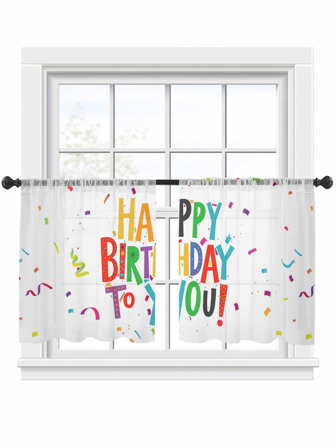 Colorful Words Sheer Curtains 45 Inch Length 2 Panels Set, Semi ...