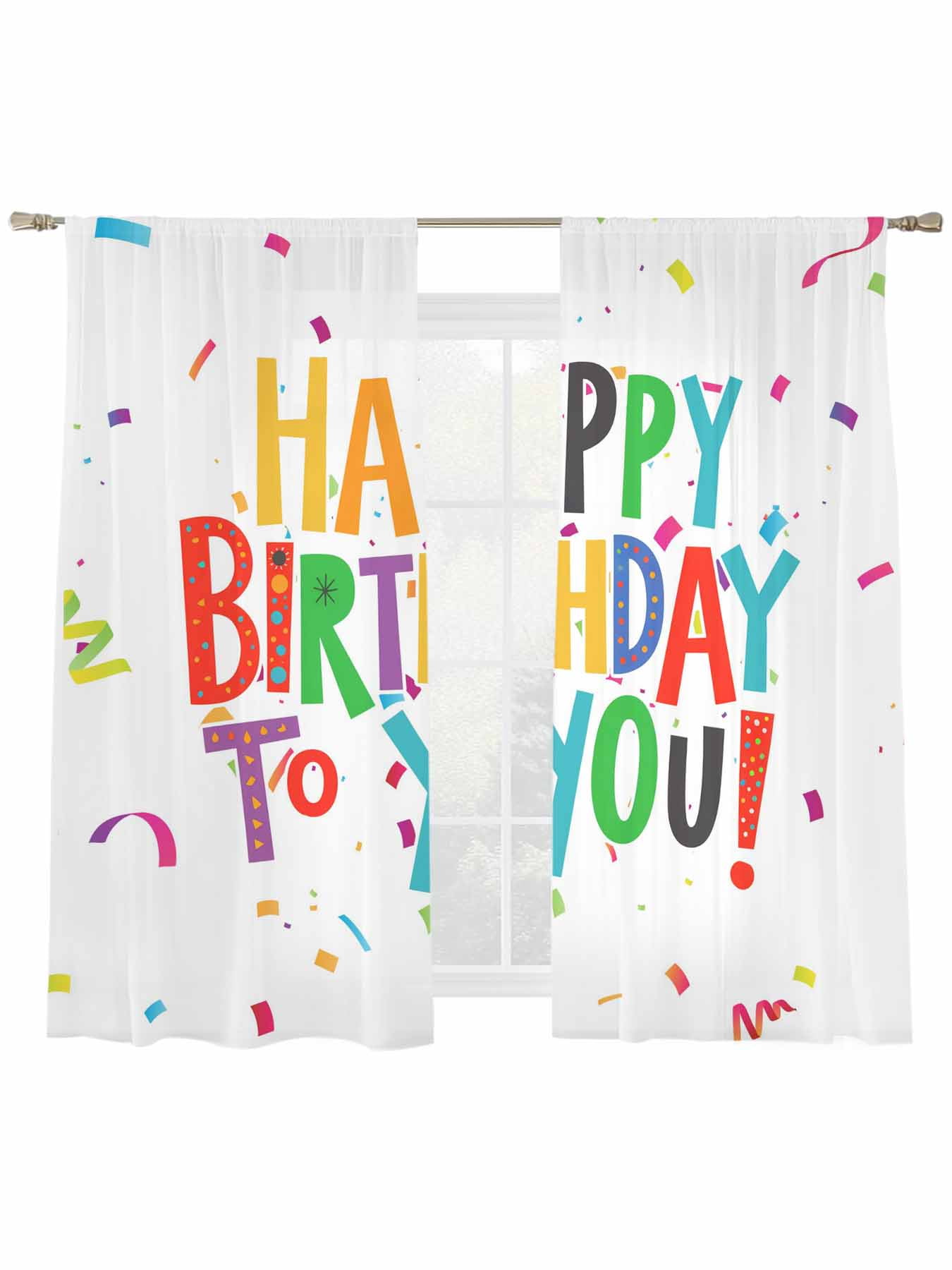 Colorful Words Sheer Curtains 72 Inch Length 2 Panels Set, Semi ...