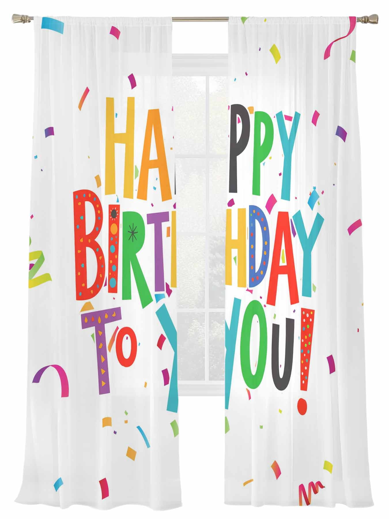 Colorful Words Sheer Curtains 84 Inch Length 2 Panels Set, Semi ...
