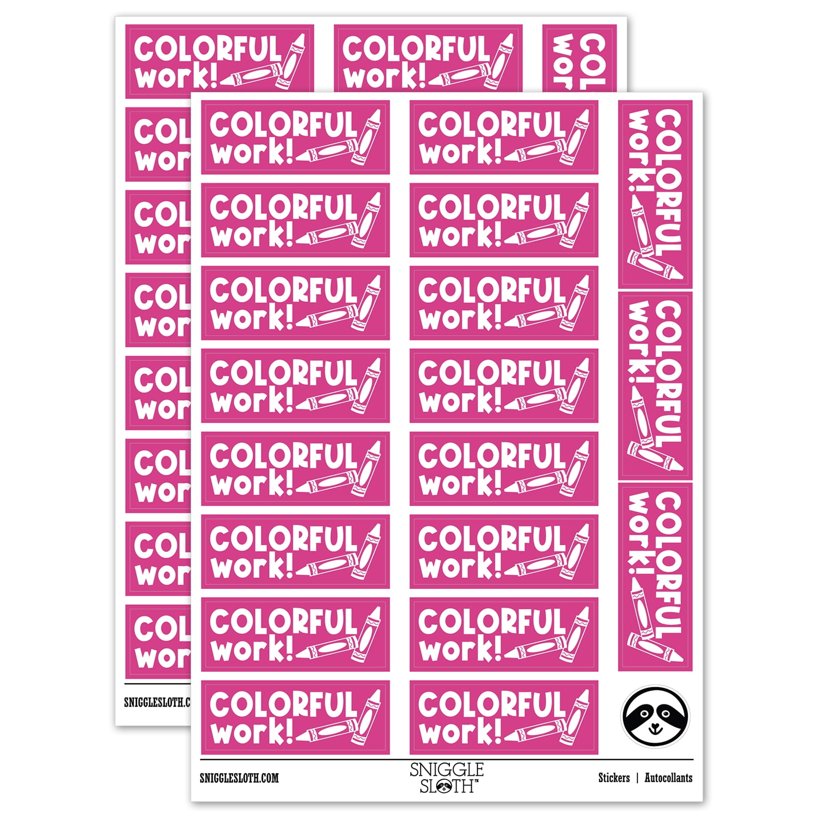 Colorful Work Crayons Teacher Student School Sticker Set - Hot Pink ...