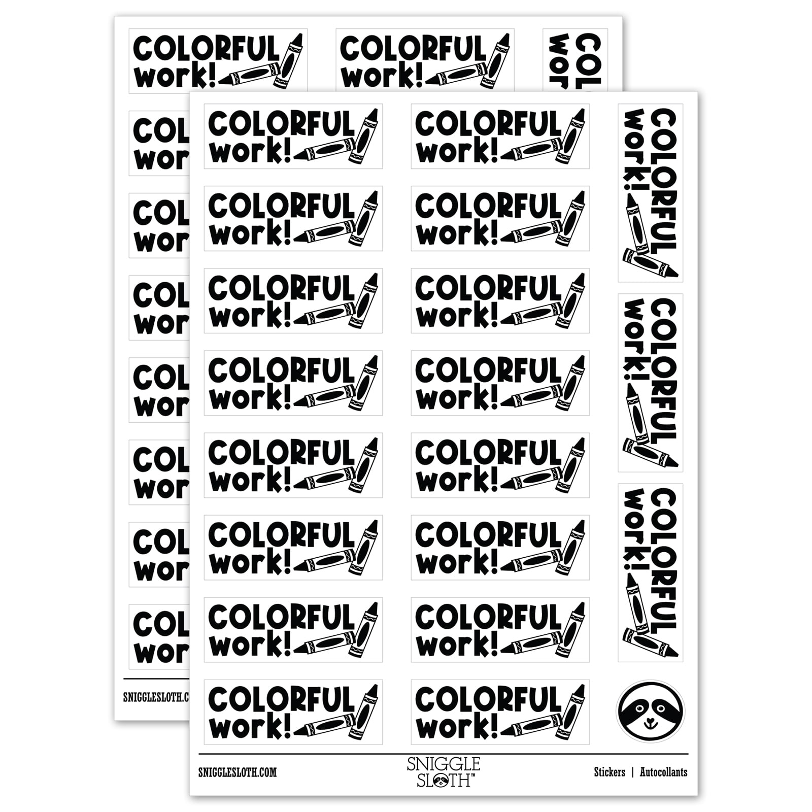 Colorful Work Crayons Teacher Student School Sticker Set - White ...