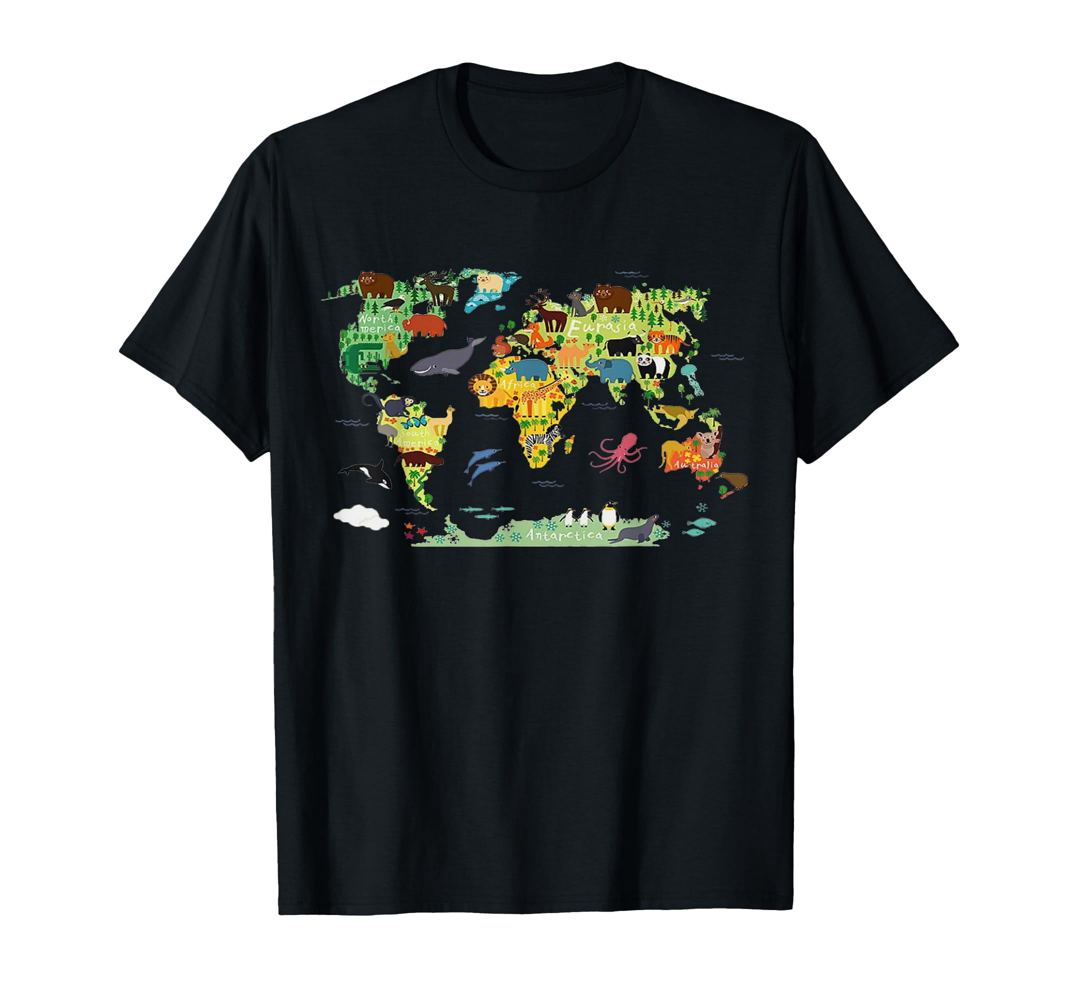 Colorful World Animals Map T-Shirt for Fun Exploration and Learning ...