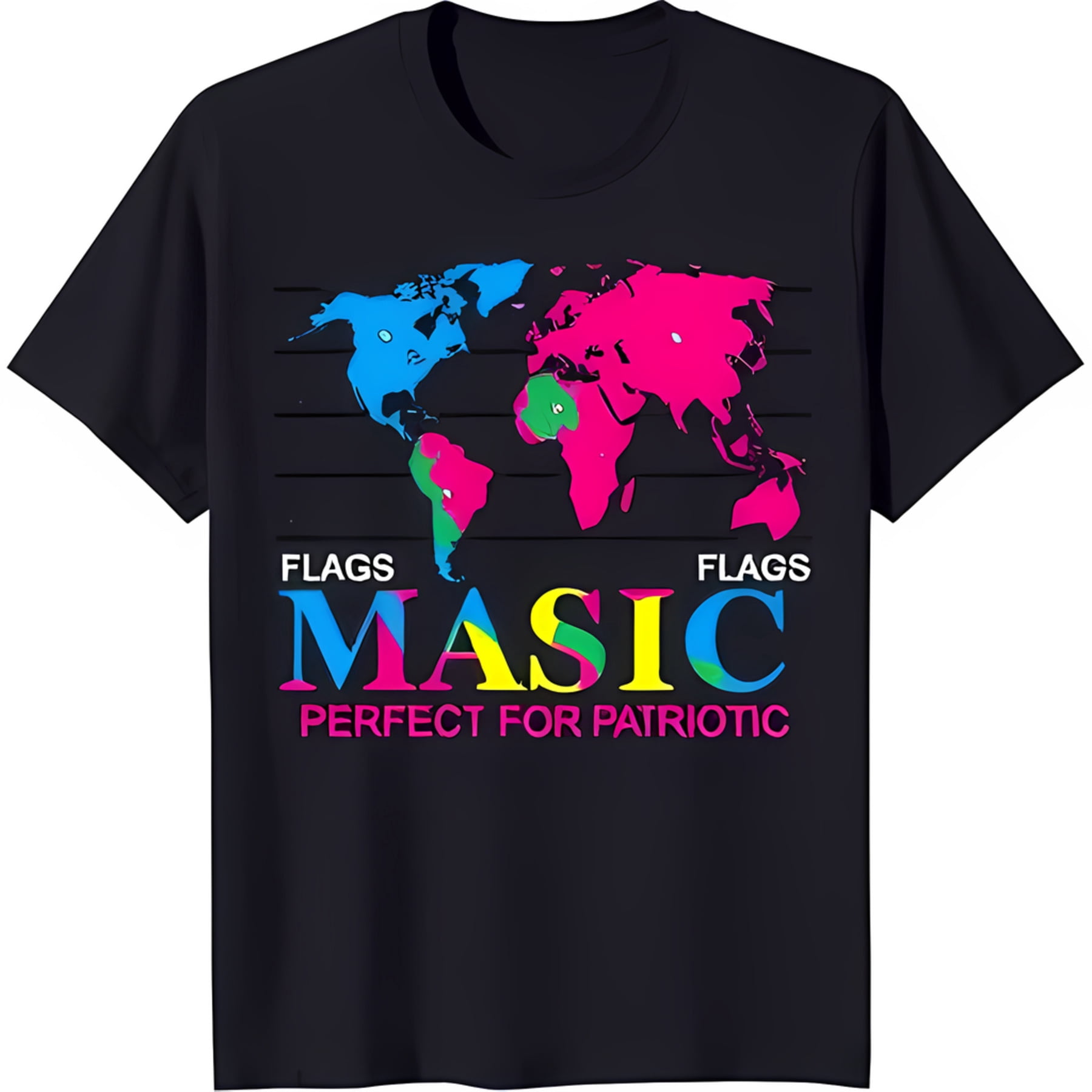 Colorful World Map Design Black T-Shirt with & 'MASIC' for Patriotic ...
