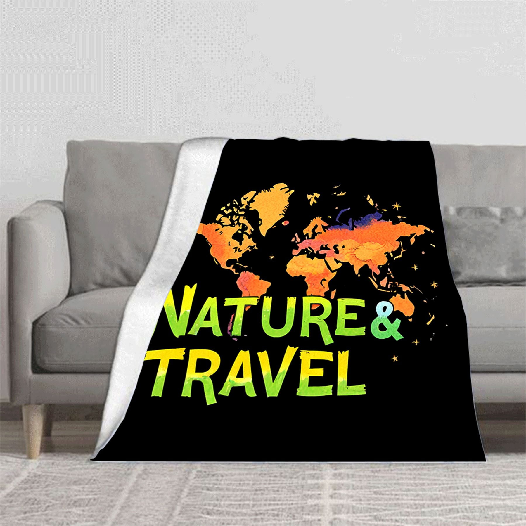 Colorful World Map Flannel Blanket - Soft Warm Cozy for Sofa Travel Bed ...