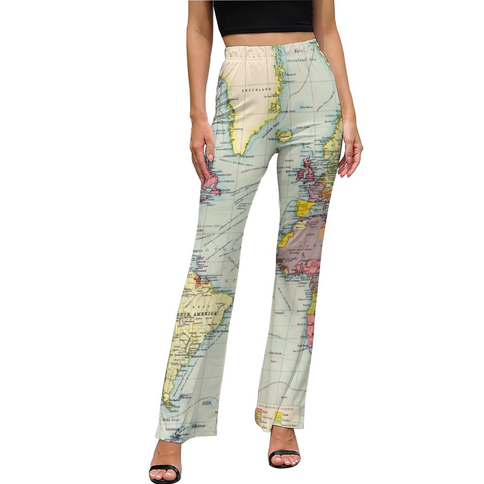 Vintage Detailed World Map Pants Historical Map Home Flared Trousers ...