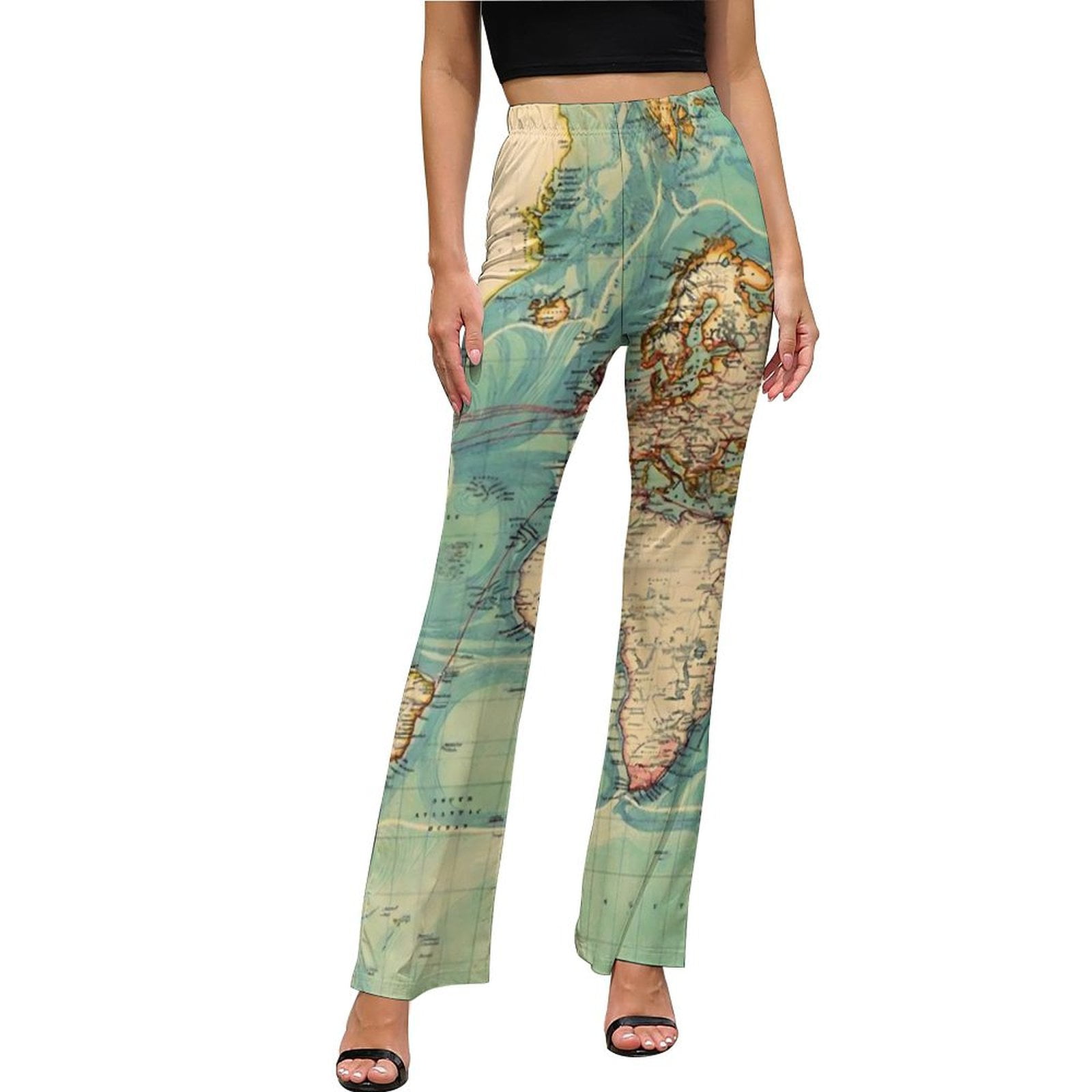 Vintage Detailed World Map Pants Historical Map Home Flared Trousers ...