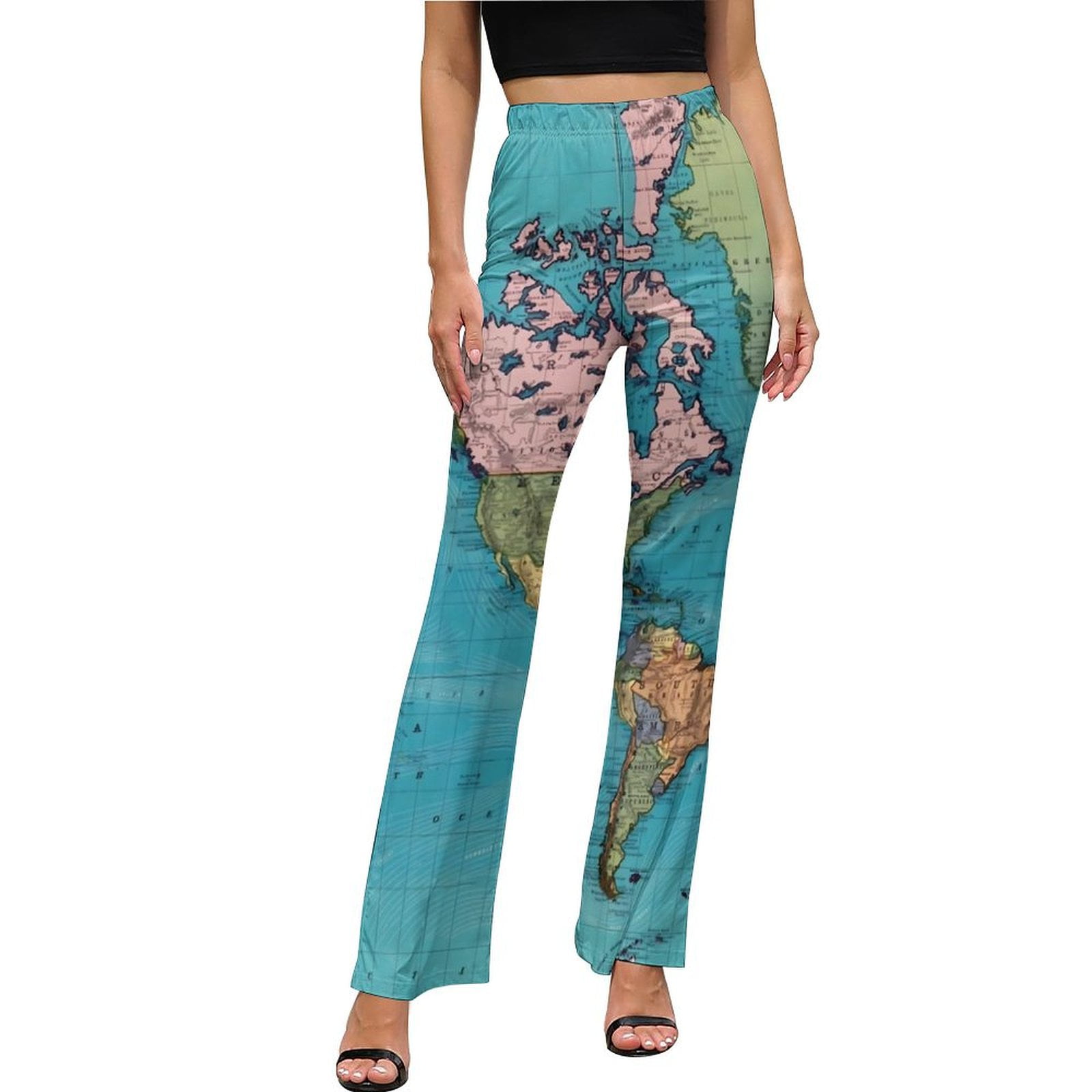 Colorful World Map Pants Map Of The World Sexy Workout Flare Trousers ...