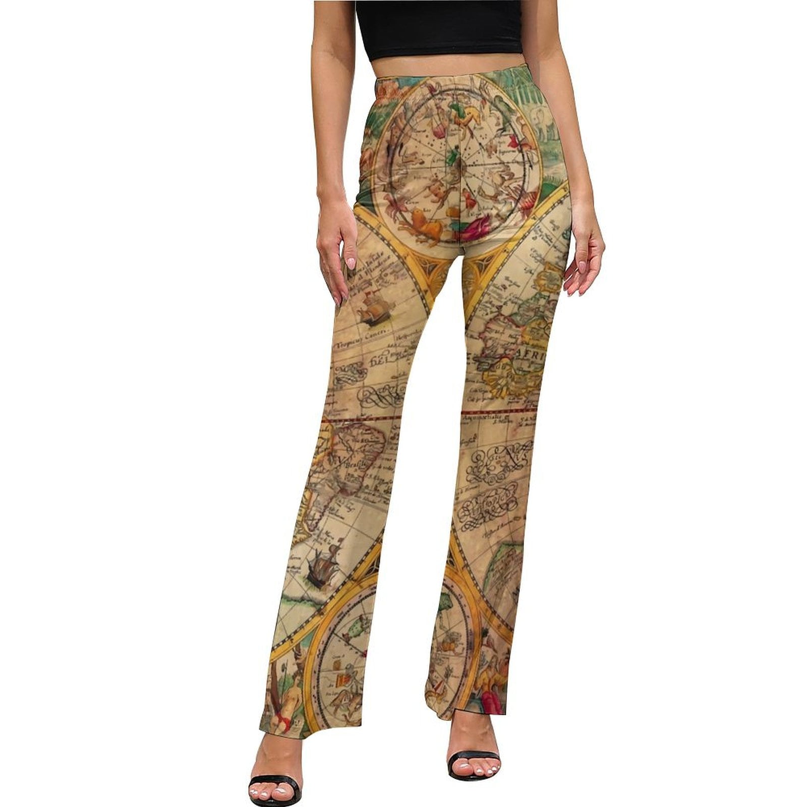 Vintage Detailed World Map Pants Historical Map Home Flared Trousers ...