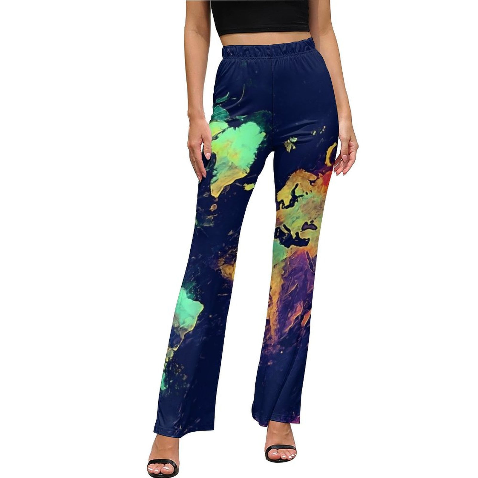 Colorful World Map Pants Map Of The World Sexy Workout Flare Trousers ...