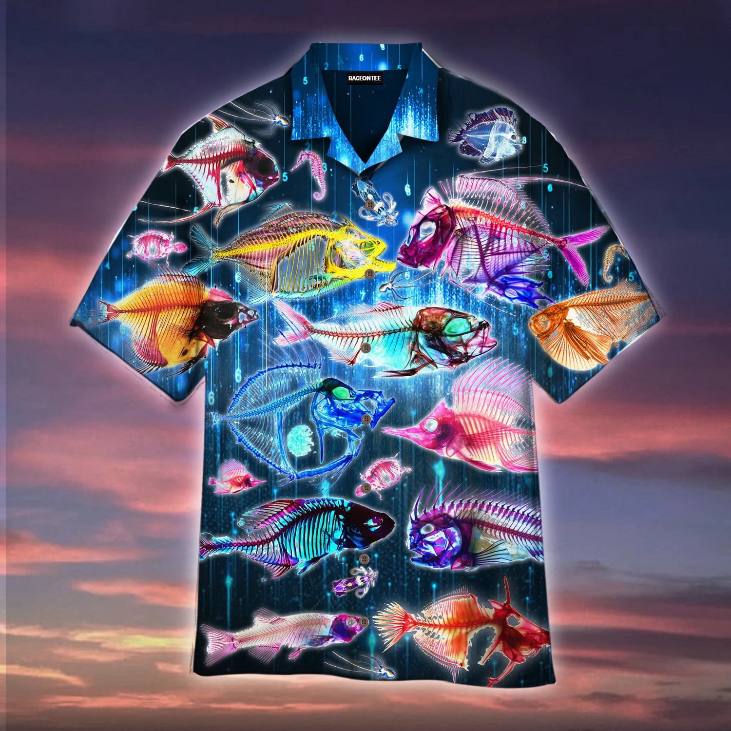 Colorful X-Ray Ocean Fish Hawaiian Shirt - Walmart.com