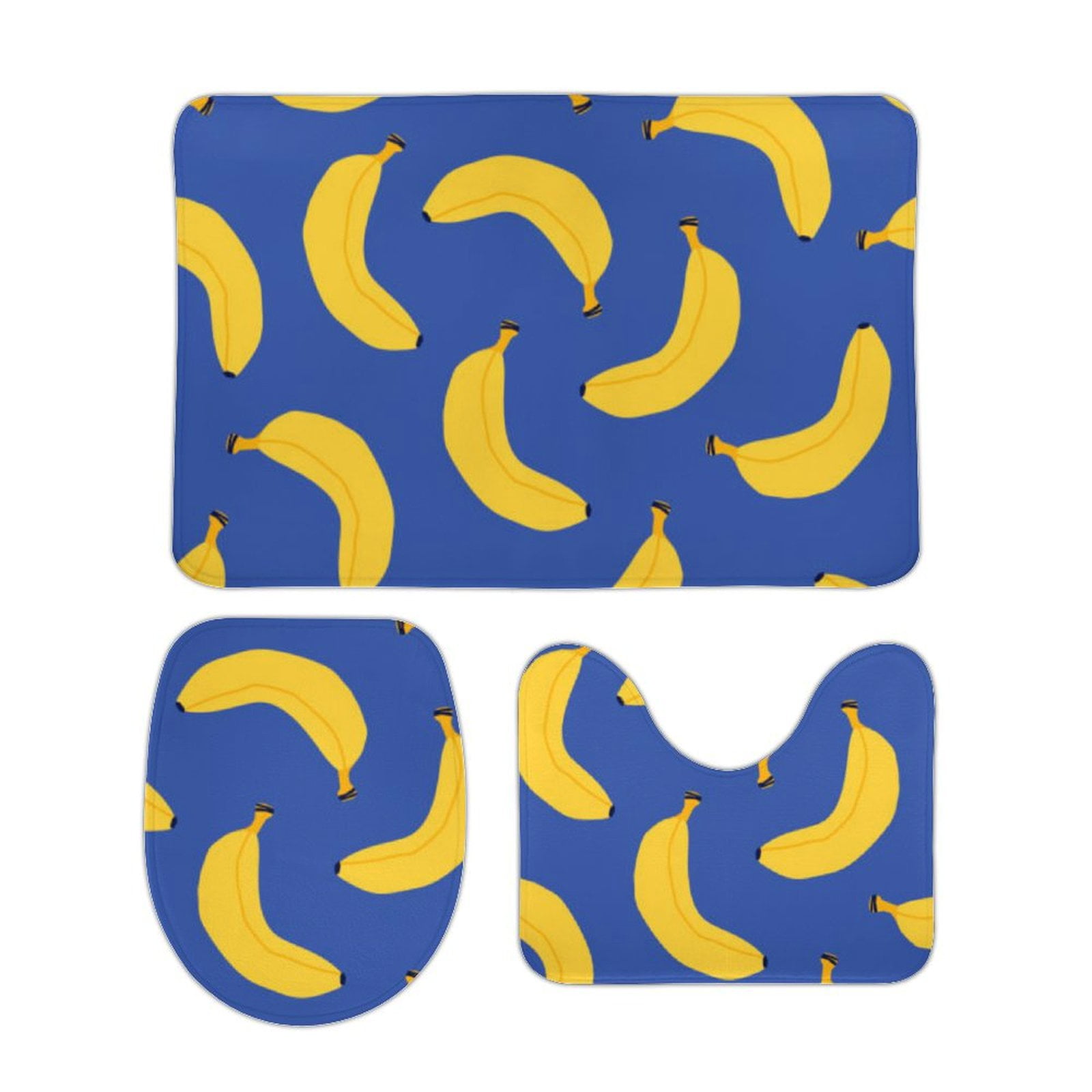 Colorful Yellow Banana Bathroom Mats Set 3-piece Bath Mats , Washable ...