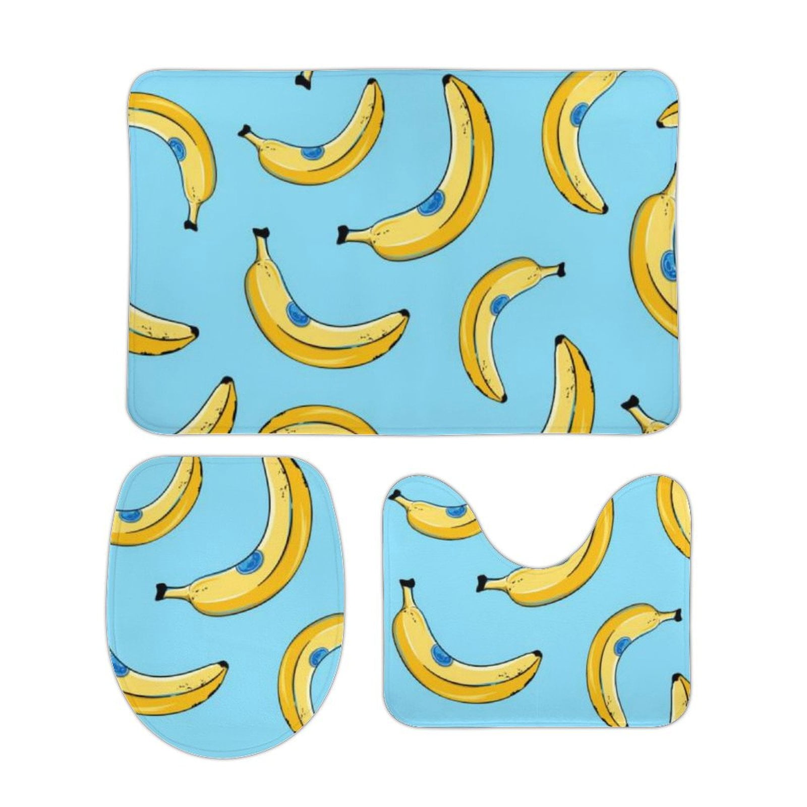 Colorful Yellow Banana Bathroom Mats Set of 3 Pieces Non Slip Contour ...