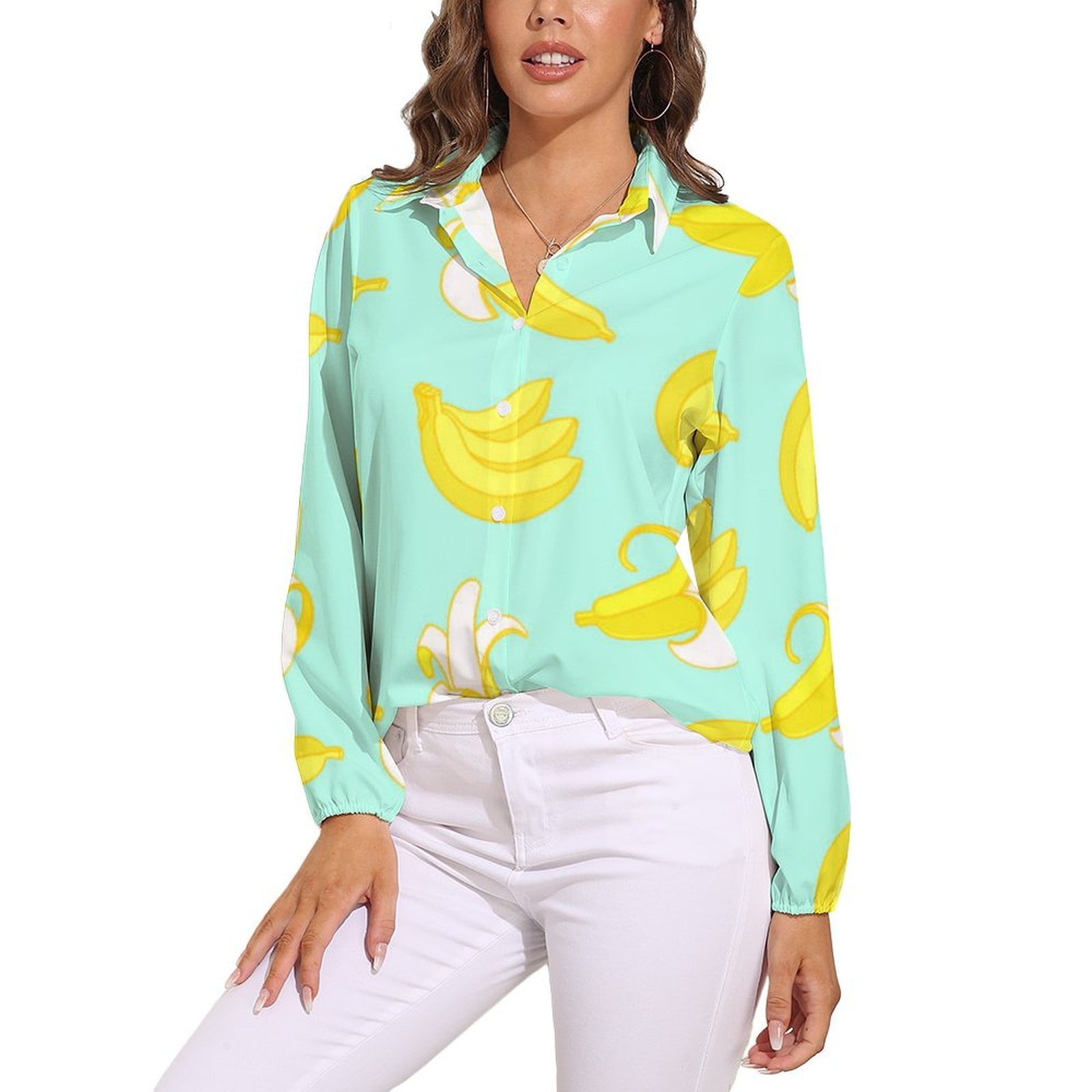 Colorful Yellow Banana Power Blouse Retro Hippy Flowers Trendy Printed ...