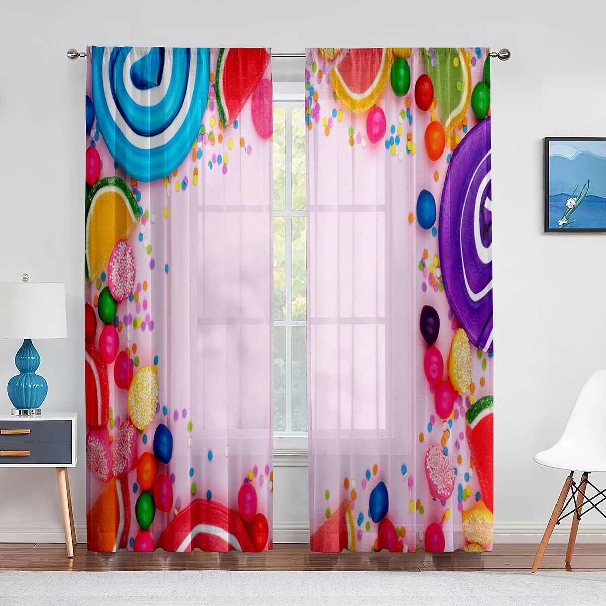 Colorful Yummy Lollipop Candy Tulle Curtains for Living Room Kids ...
