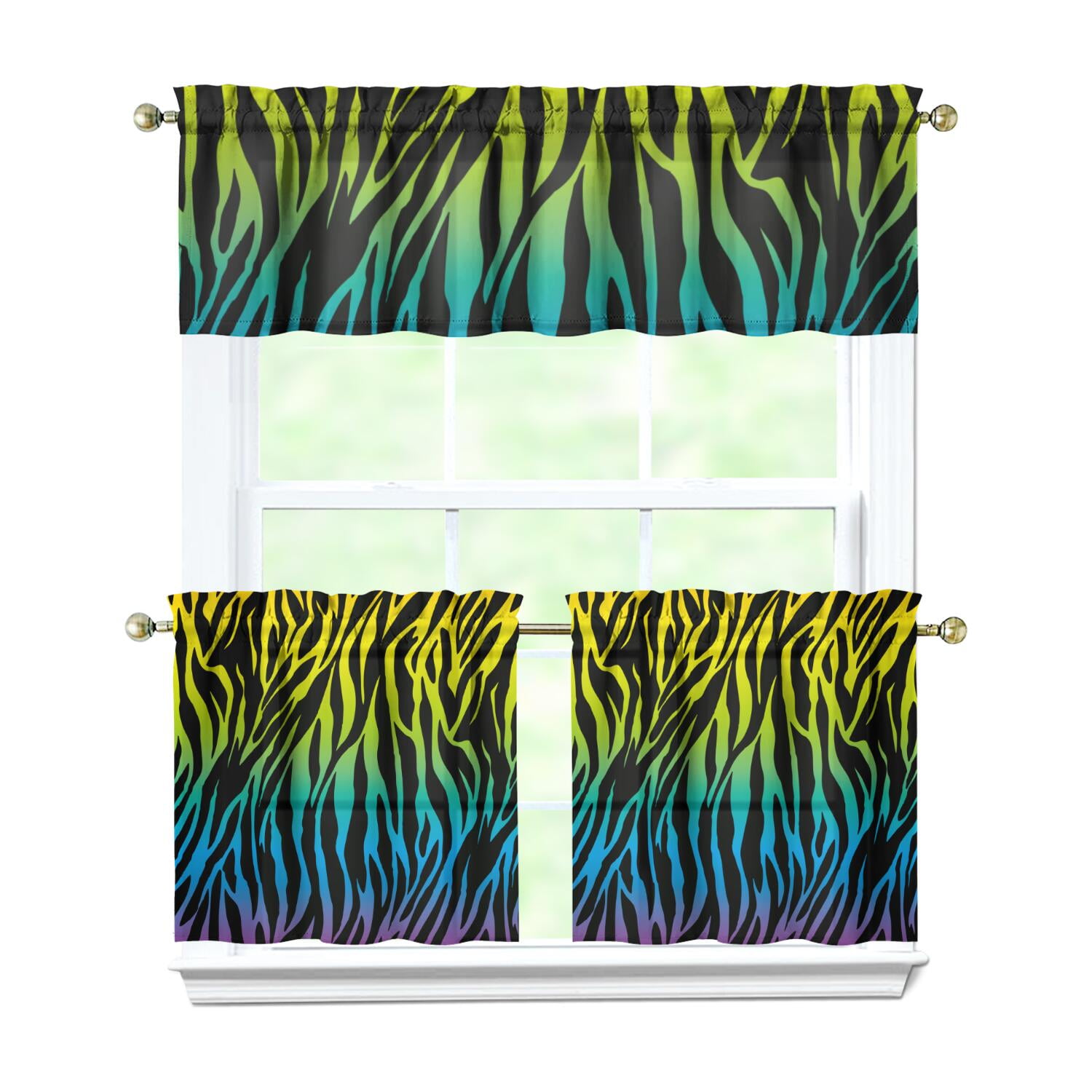 Colorful Zebra Print Kitchen Curtains Set - Abstract Zebra Stripes ...