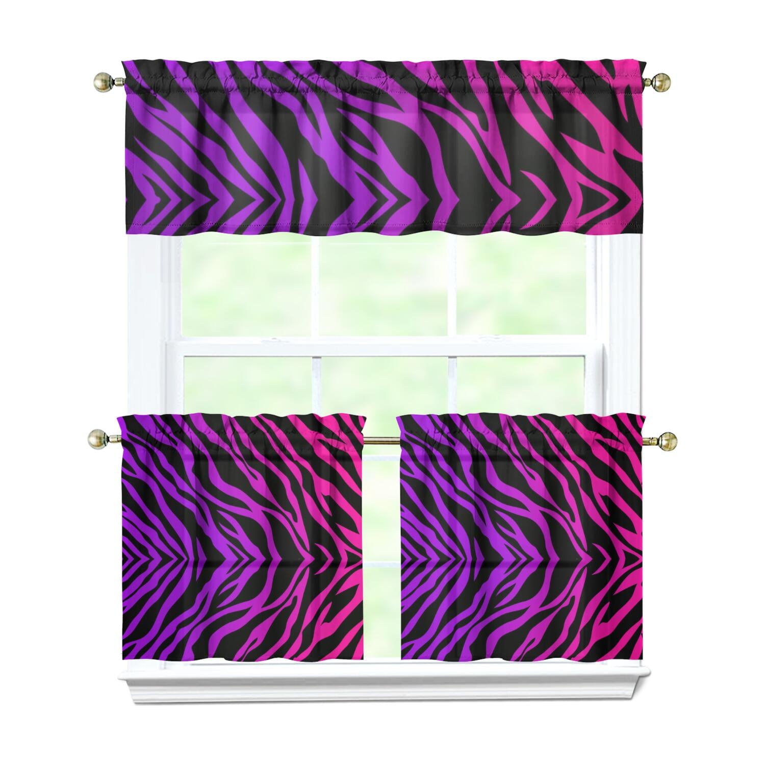 Colorful Zebra Print Kitchen Curtains Set - Abstract Zebra Stripes ...