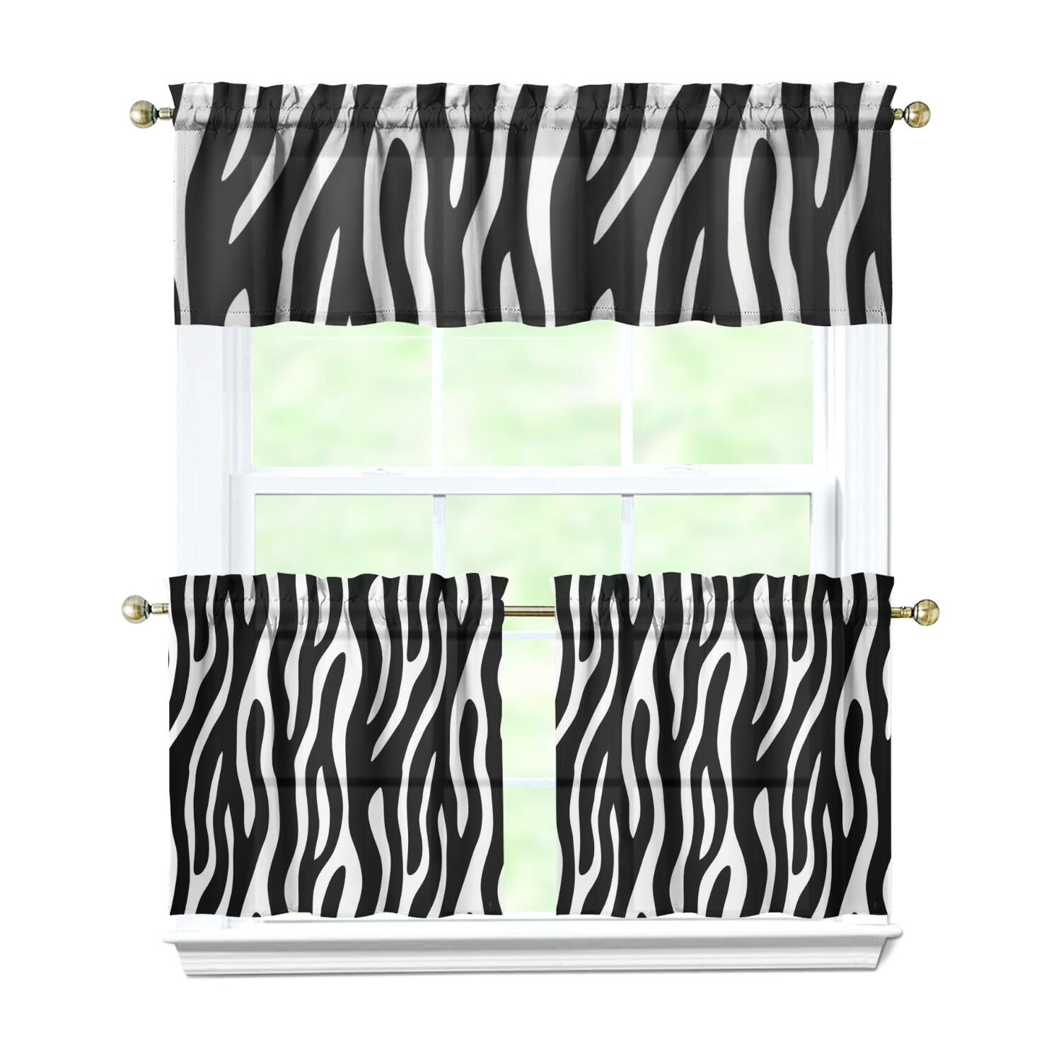 Colorful Zebra Print Kitchen Curtains Set - Abstract Zebra Stripes ...