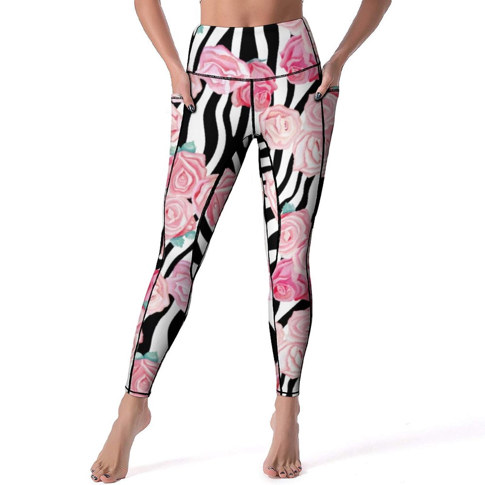 Colorful Zebra Print Leggings Abstract Stripes High Waist Yoga Pants ...