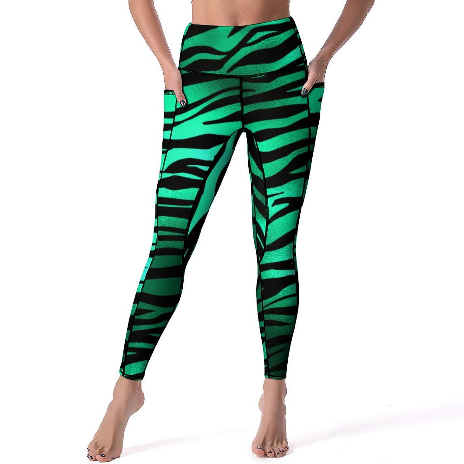 Colorful Zebra Print Leggings Abstract Stripes High Waist Yoga Pants Casual Quick-Dry Yoga ...