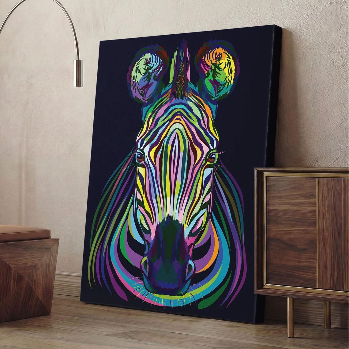 Colorful Zebra Print Neon Pop Art Wall Decor Psychedelic Safari ...