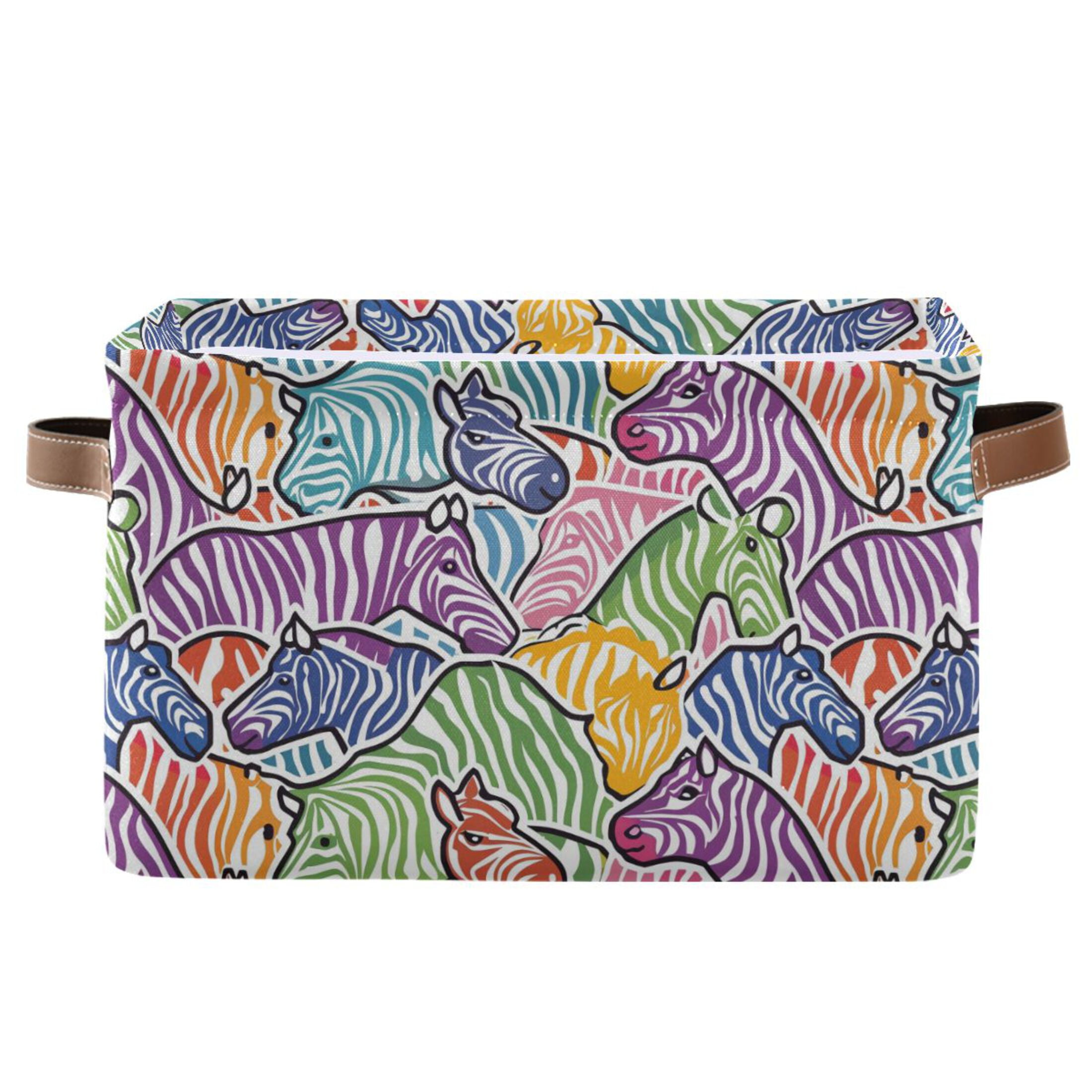 Colorful Zebra Stripe Animals Storage Bins with Handle Fabric Organizer ...