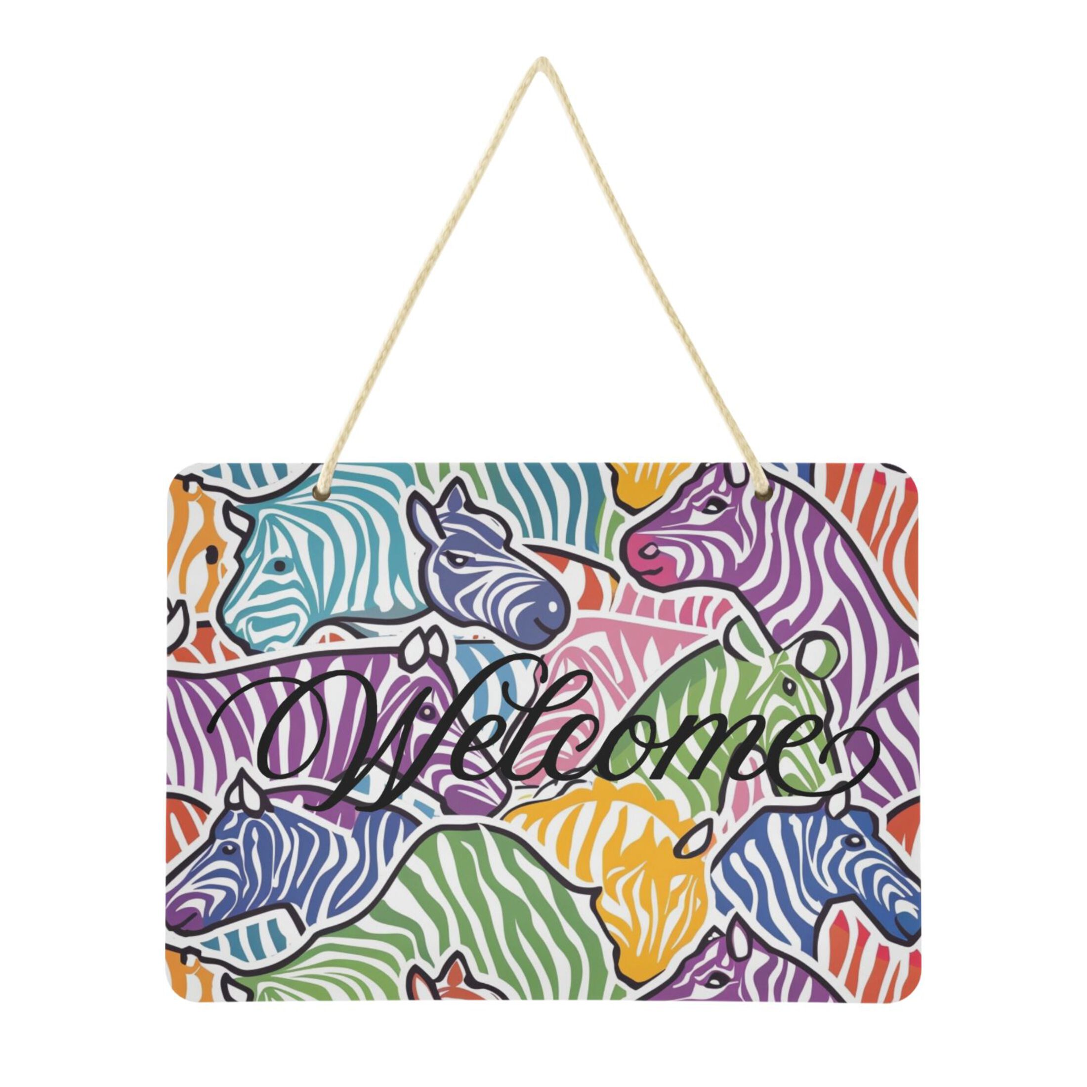 Colorful Zebra Stripe Animals Welcome Sign Front Door PVC 14x10 inch ...