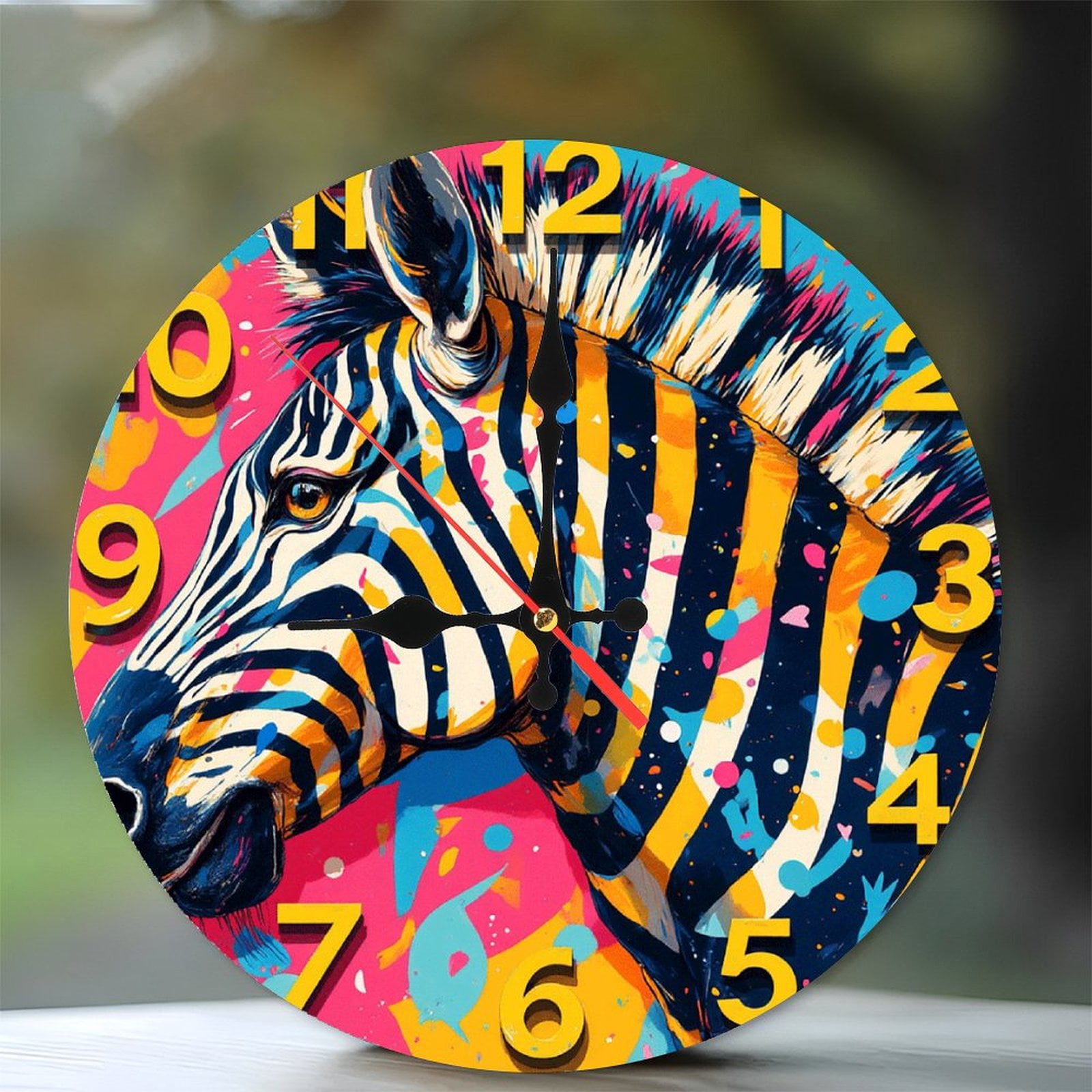 Colorful Zebra Wall Clock Unique Home Decor 10-Inch Silent Wooden Wall Clock, Battery Operated ...