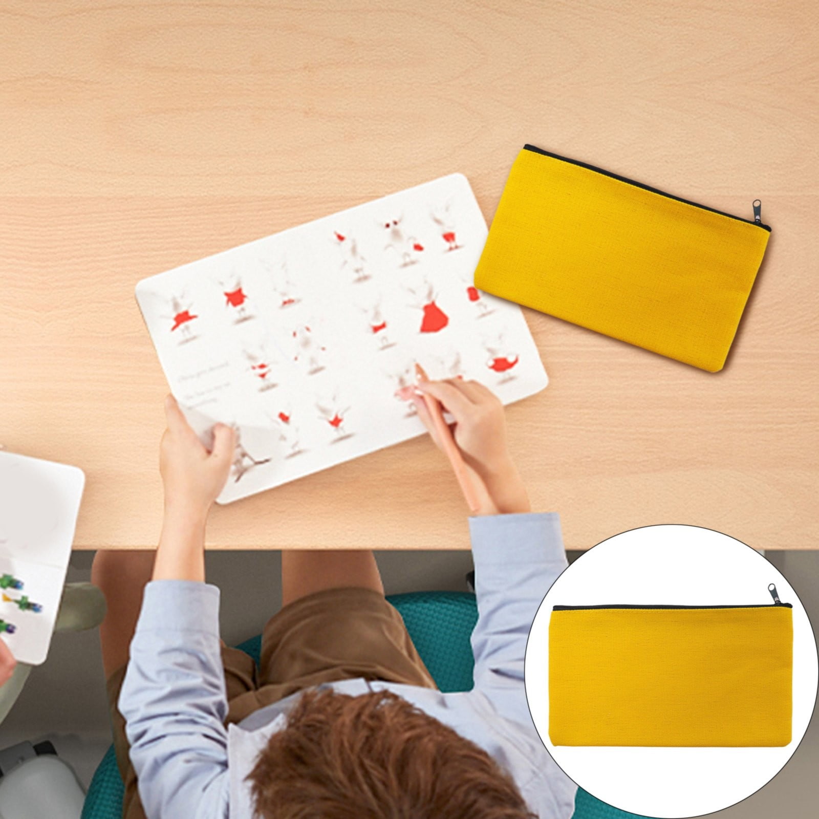 Colorful Zipper Canvas Pencil Case Student Storage Bag Travel Cosmetic ...