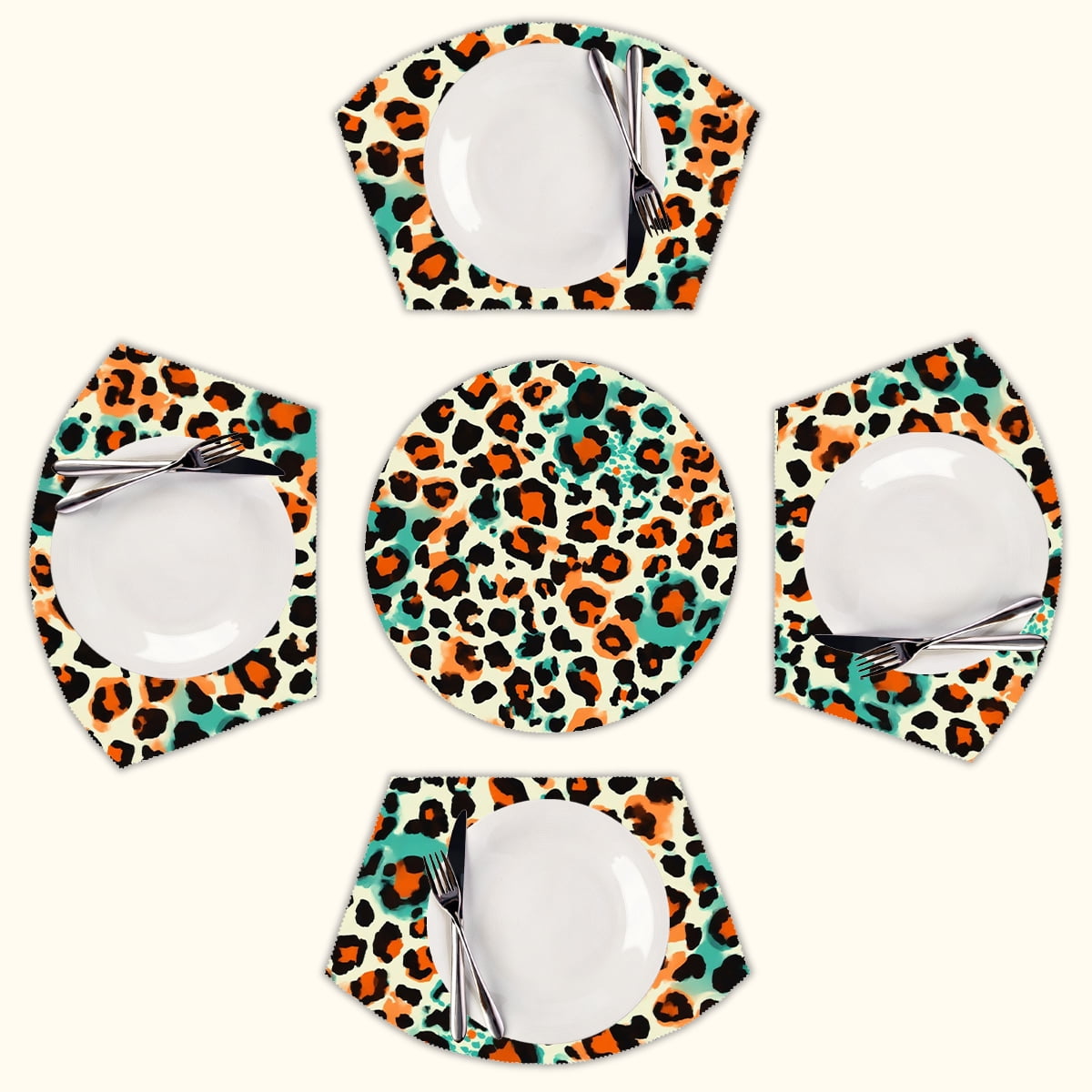Colorful abstract leopard print pattern Round Table Placemats Set Of 5 ...