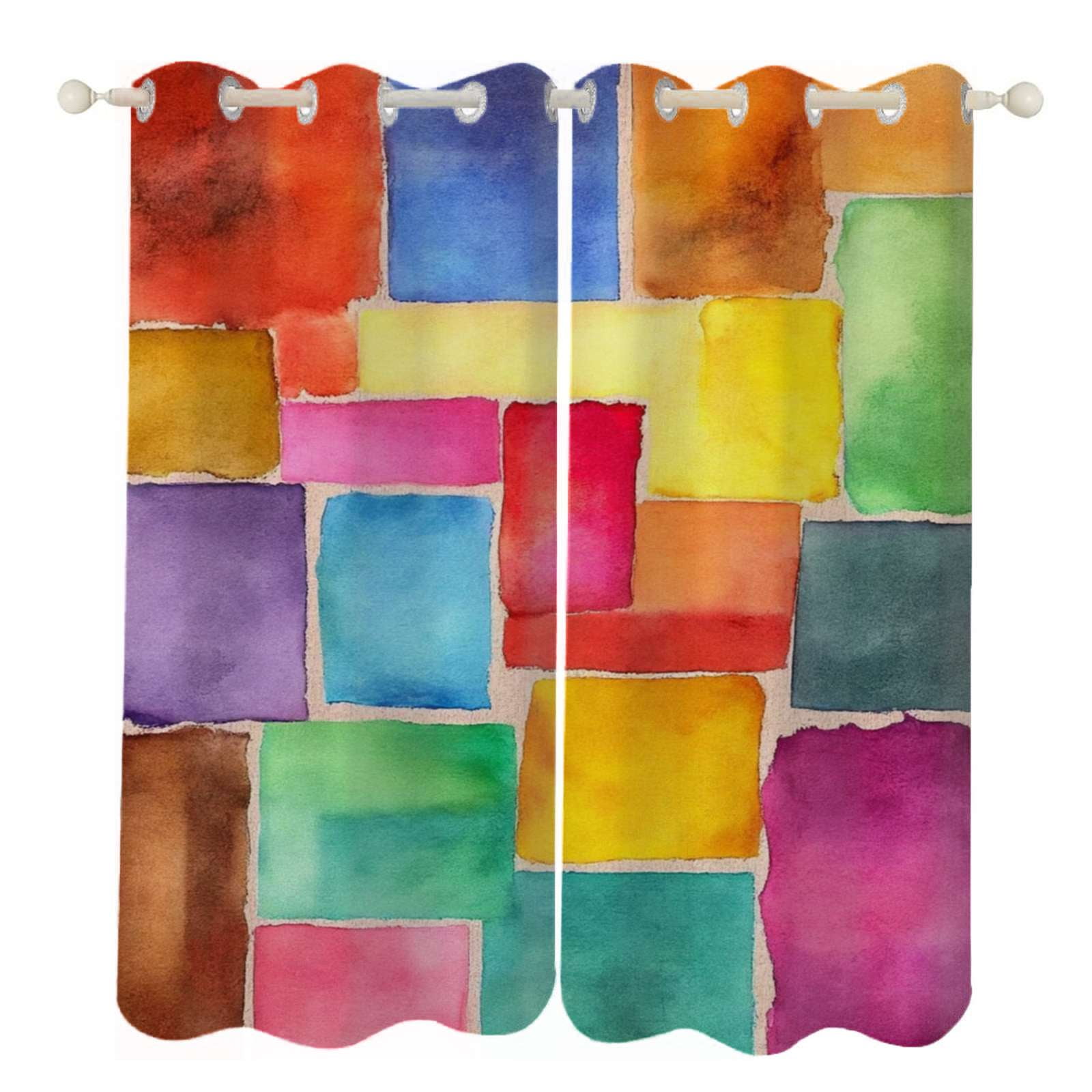 Colorful abstract watercolor blocks Sunshade Curtains Home Bedroom ...