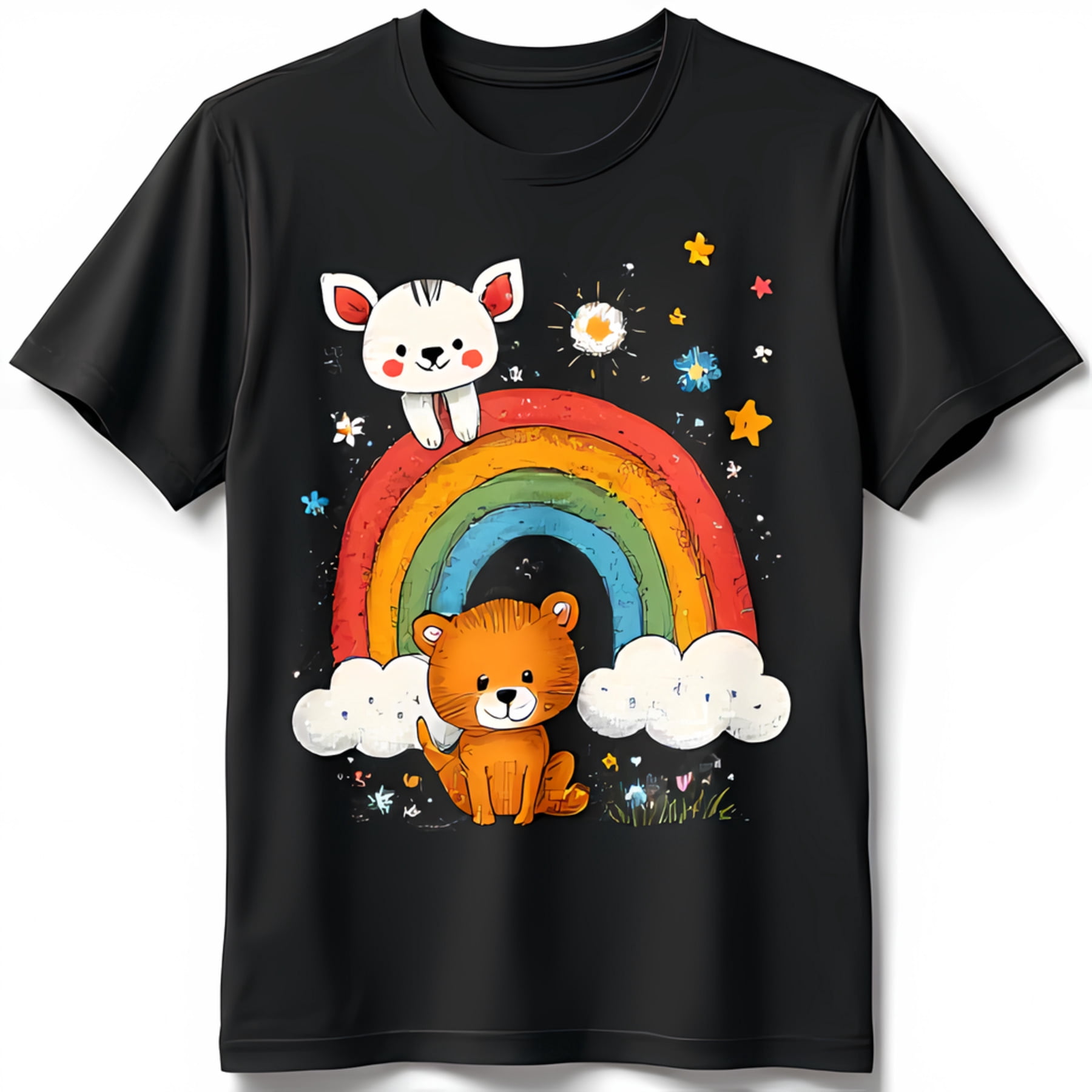 Colorful and Bear Graphic Black T-Shirt for Whimsical Design with ...